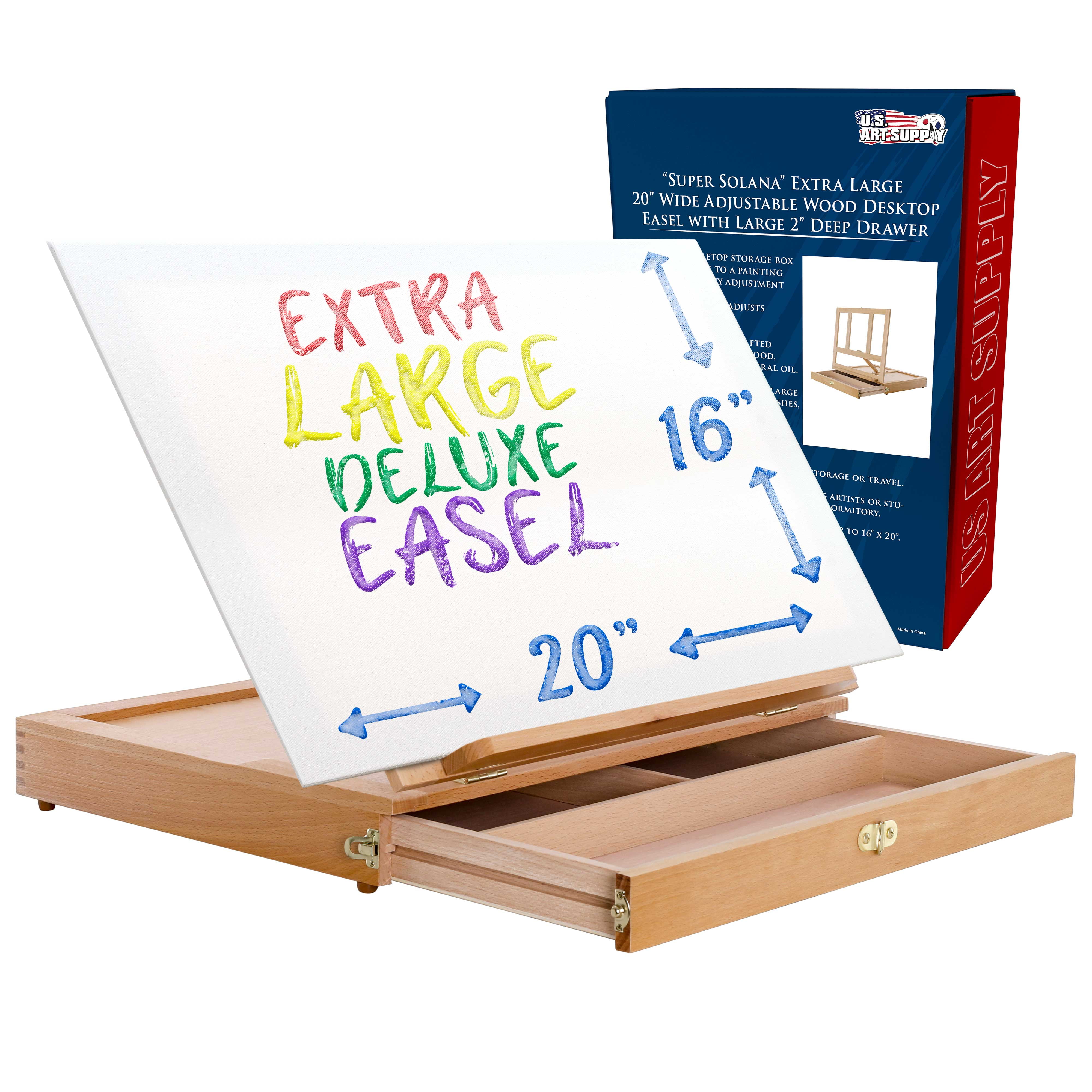 U.S. Art Supply Super Solana Adjustable Beechwood Desk Table Easel with ...