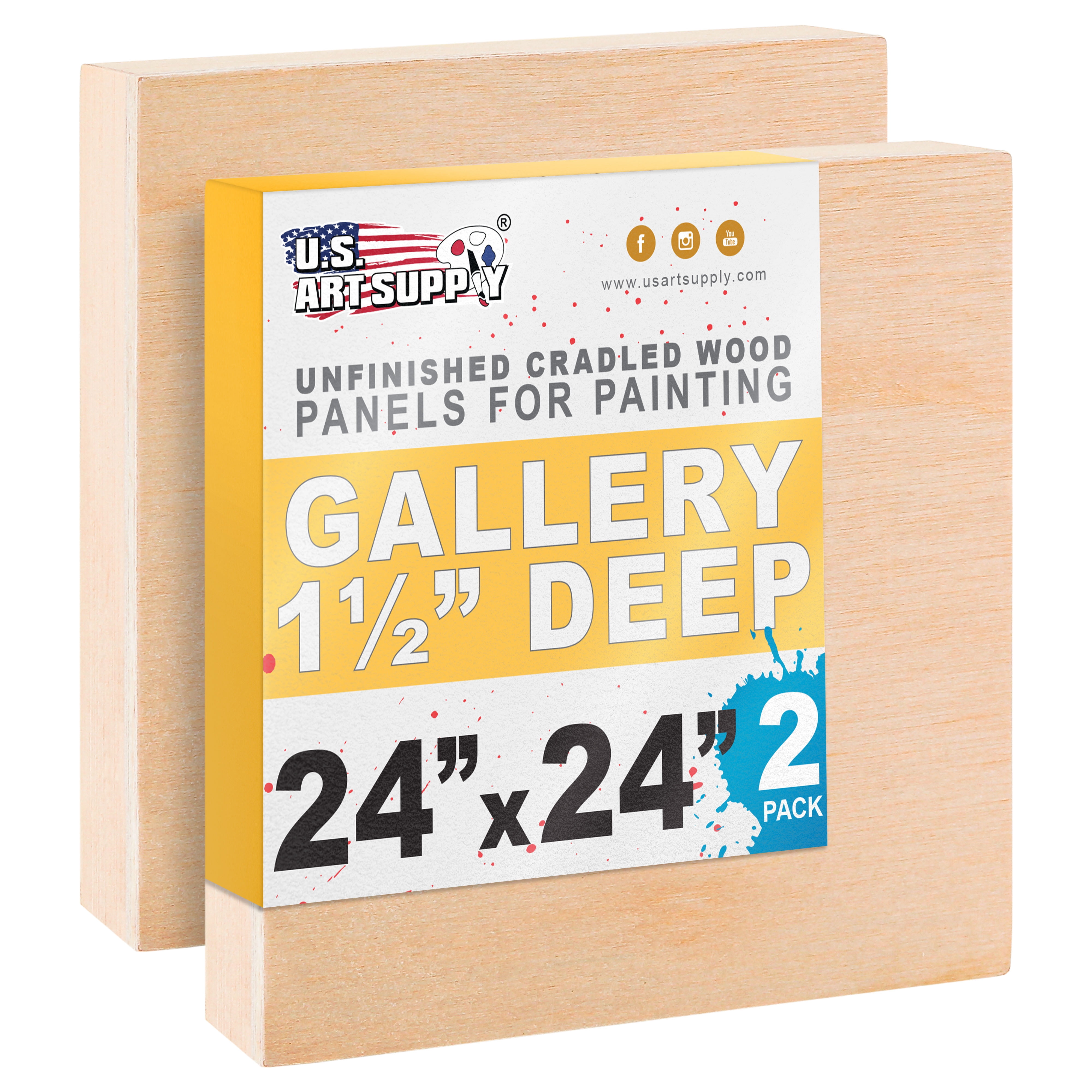 U.S. Art Supply Unfinished Cradled Wood Panels for Painting, 2 Pack of ...