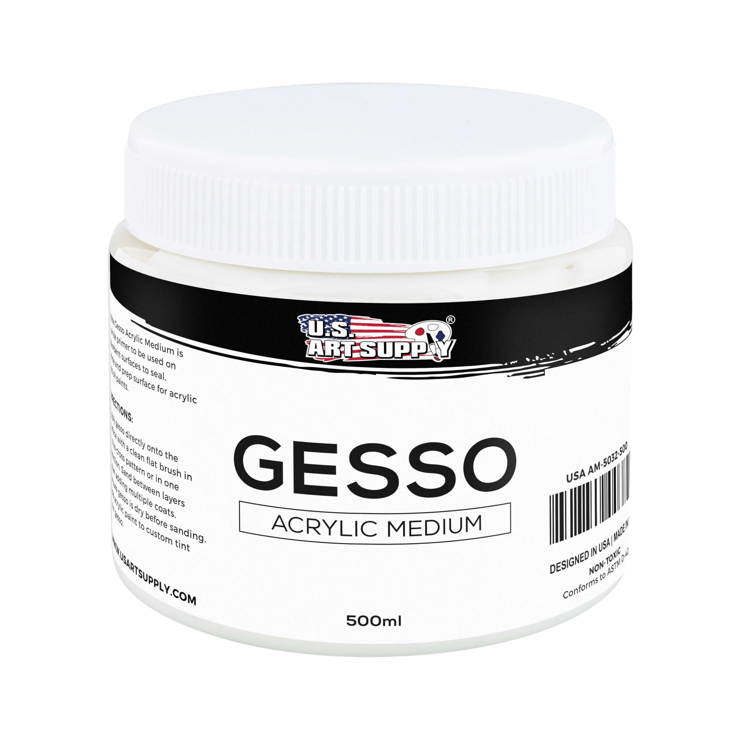 U.S. Art Supply White Gesso Primer - 16.9oz (500ml) Non-Toxic Canvas ...