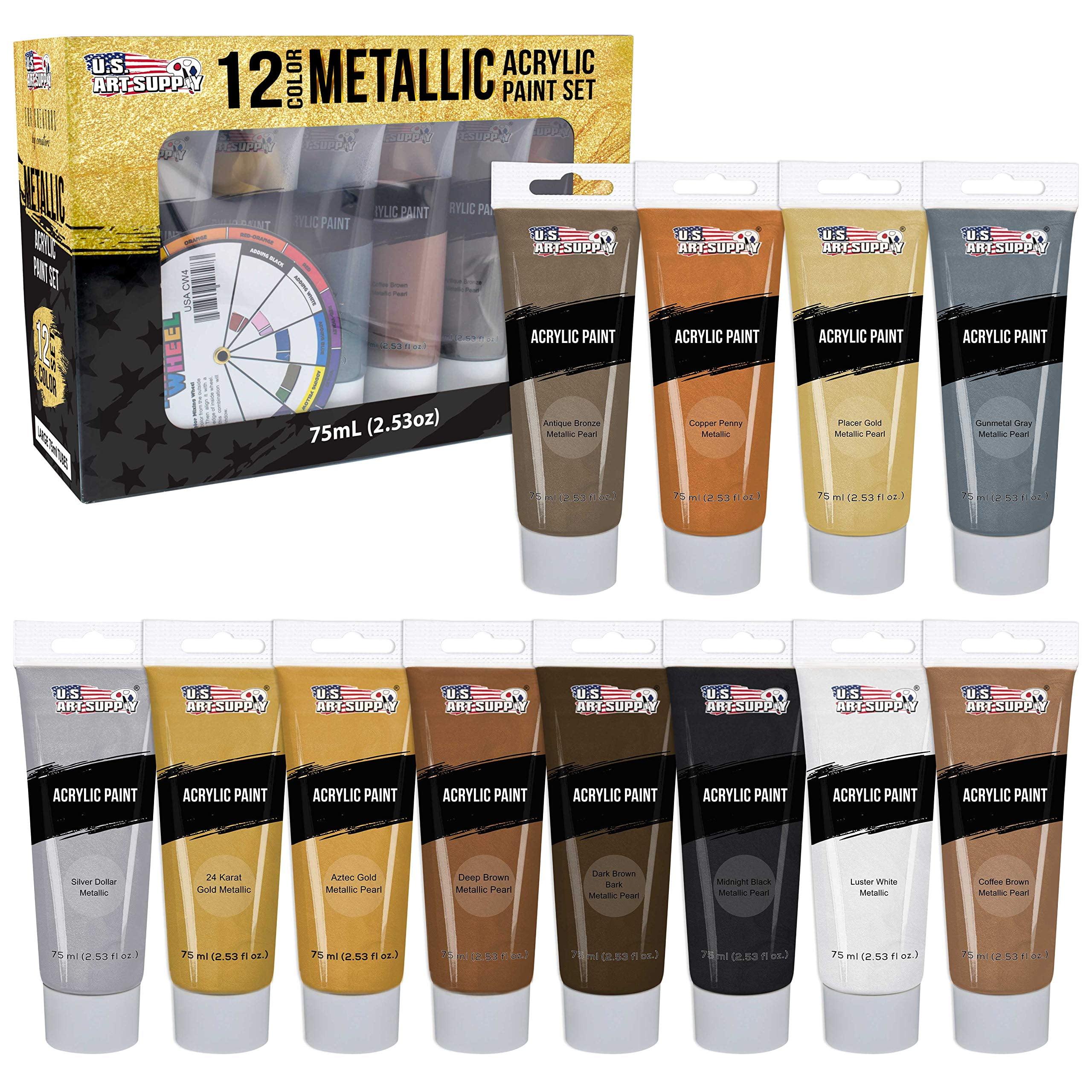 U.S. Art SupplyTRDN Professional Metallic Acrylic Paint Set - 12 Rich ...