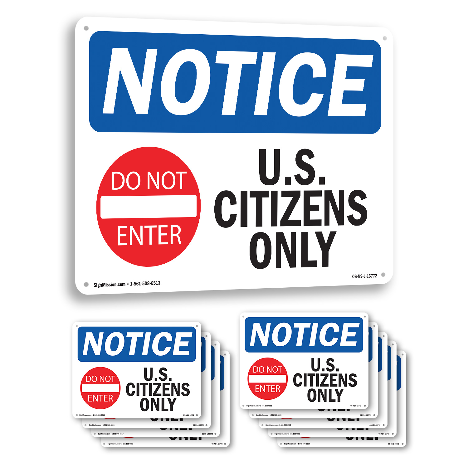 U.S. Citizens Only OSHA Notice Aluminum Sign 24 Inch x 18 Inch - 10 ...