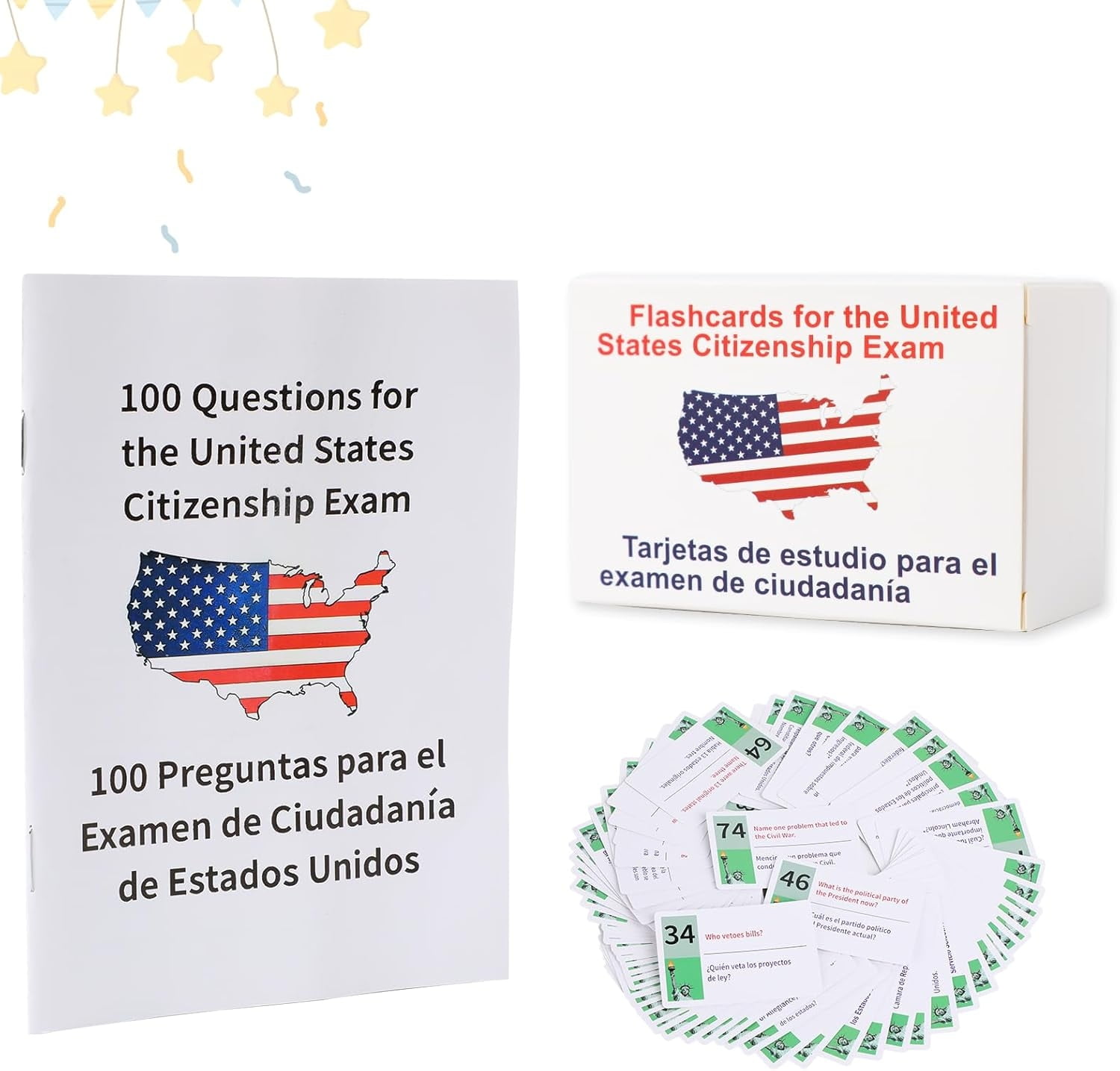 U.S Citizenship Flash Cards -with Bilingual Booklet English/Spanish ...