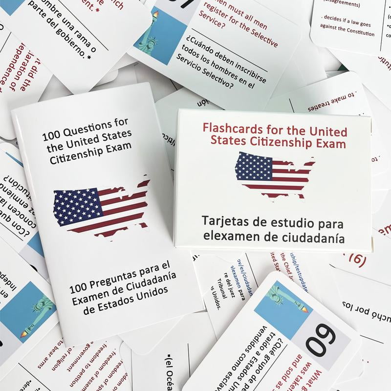U.S. Civics Test Flash Card Combo Set (Bilingual Cards and Booklet ...