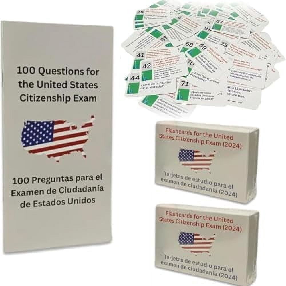 U.S. Civics Test Flash Cards Combo Set with Bilingual Booklet - English ...