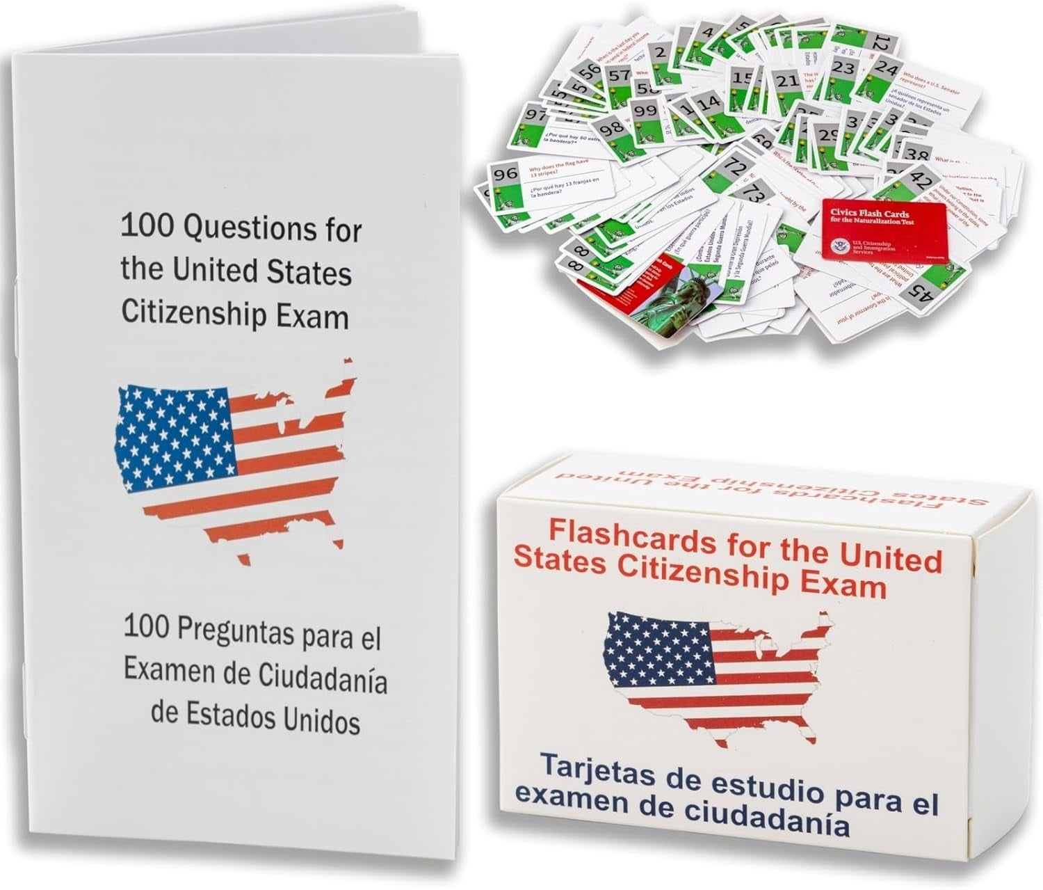 U.S Civics Test Flash Cards Combo Set with Bilingual Booklet - English ...