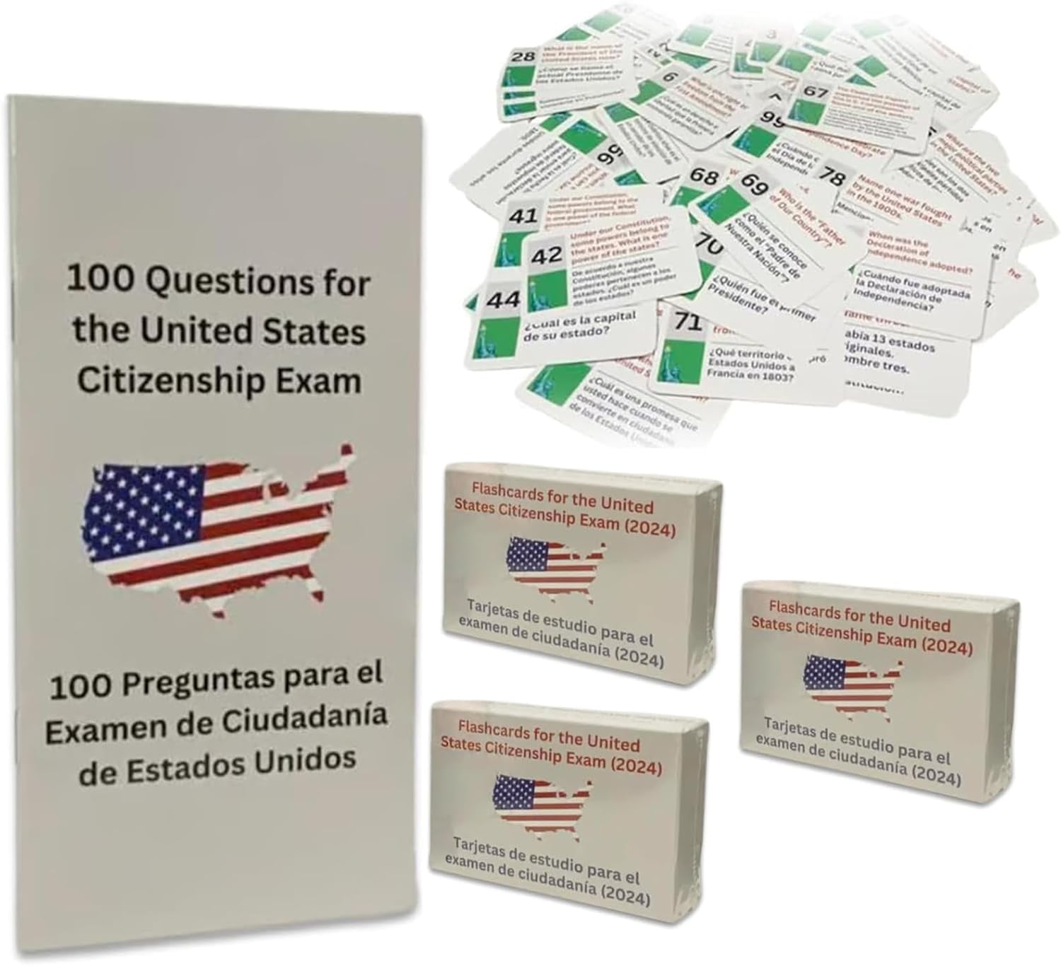 U.S. Civics Test Flash Cards Combo Set with Bilingual Booklet - English ...