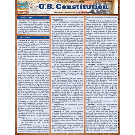 BarCharts, U.S. Constitution Laminated Reference Guide, 6 Pages ...