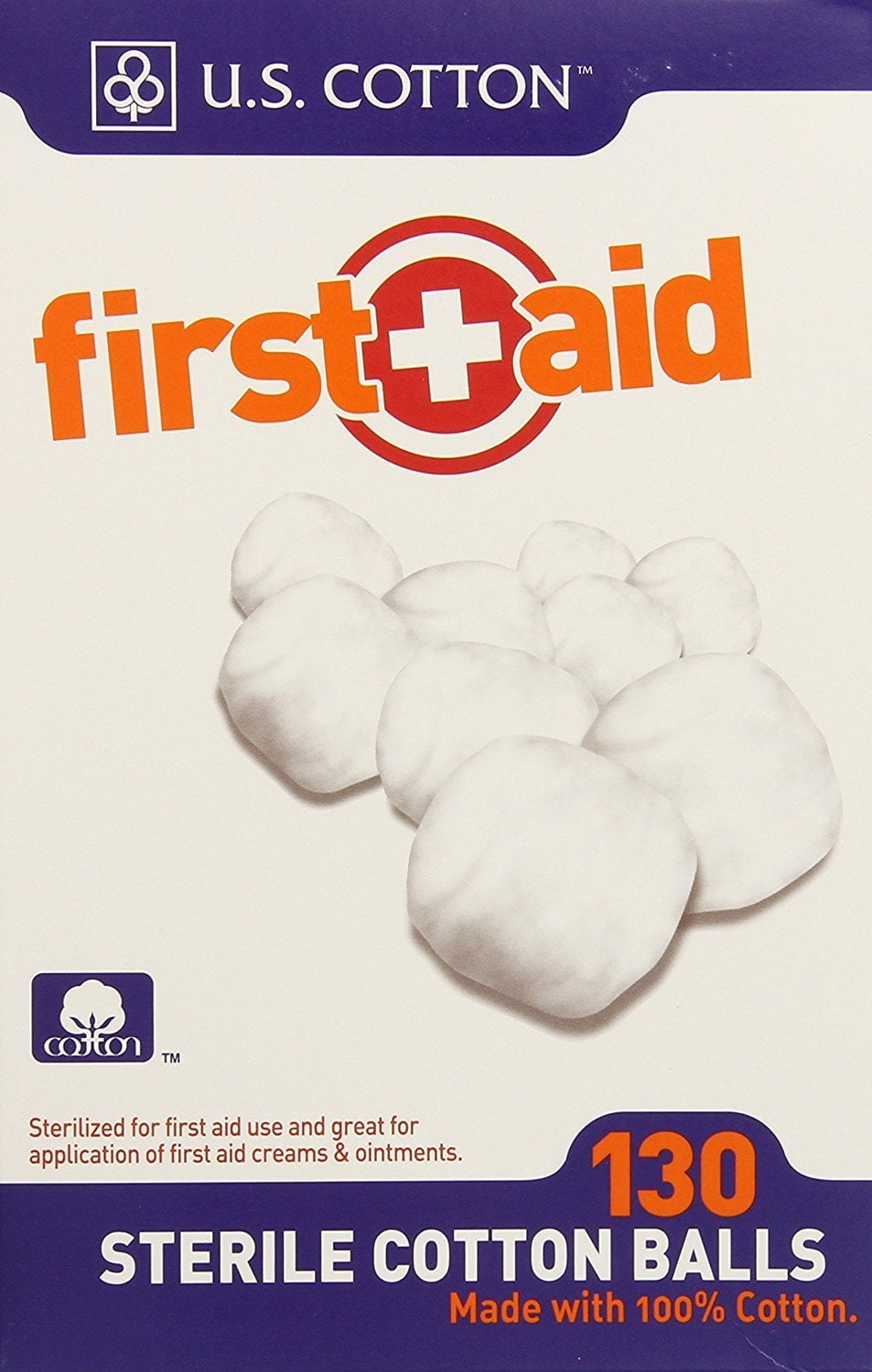 U.S. Cotton First Aid or Baby Sterile 100% Cotton Balls, 130 Count Box ...