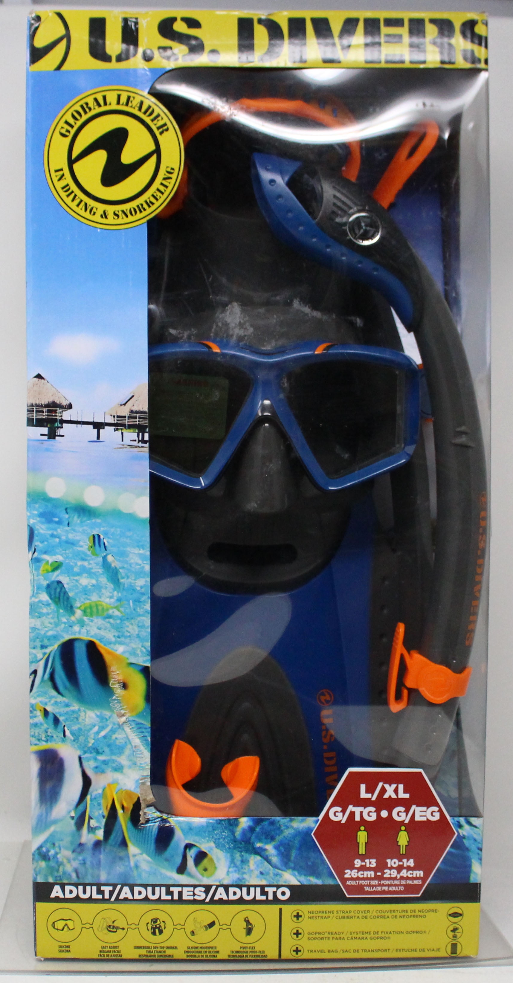 U.S. Divers Silicone Snorkel Set L/XL Blue/Orange - Walmart.com