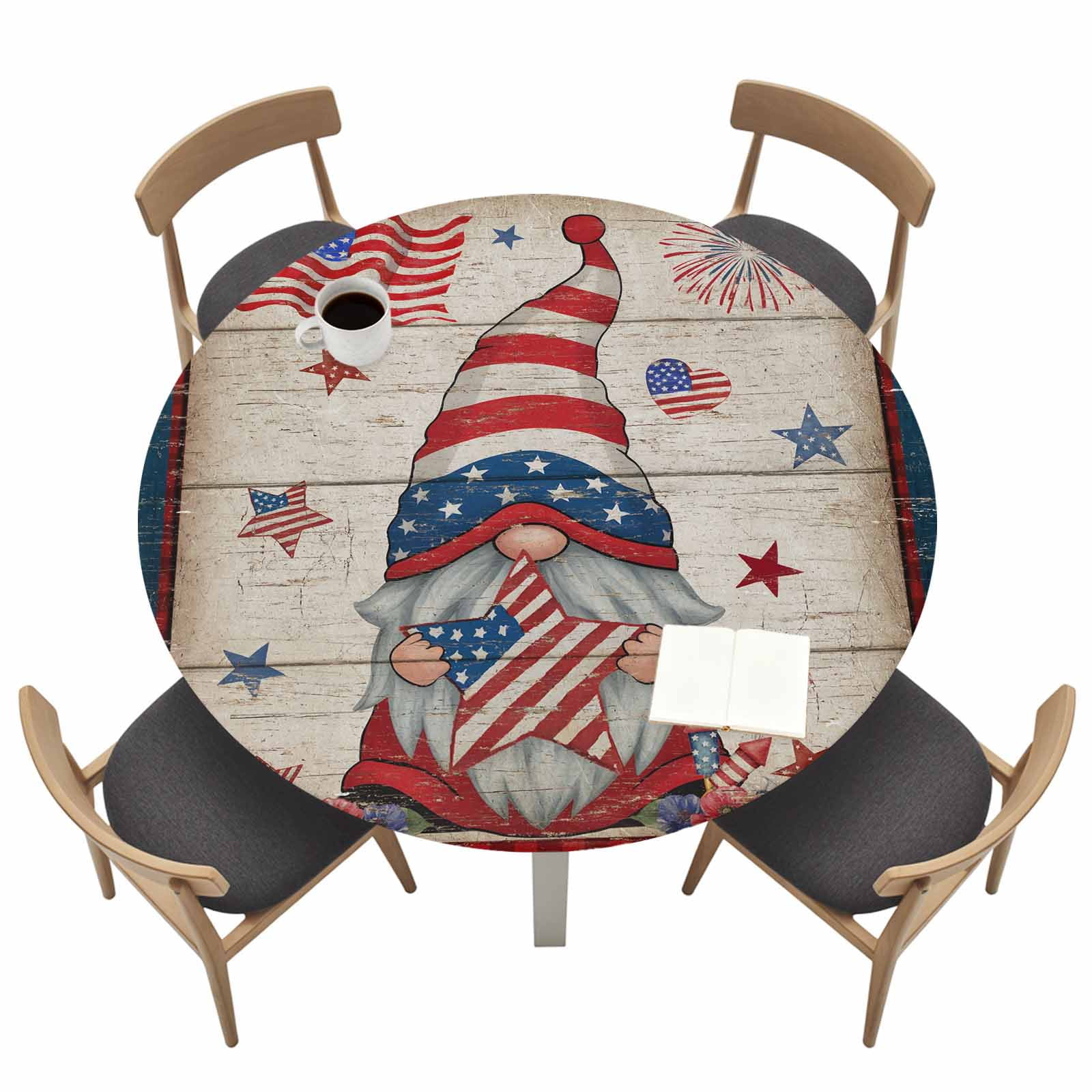 U.S. Flag Dwarfs Round Fitted Tablecloth with Elastic Edge Vintage Star ...