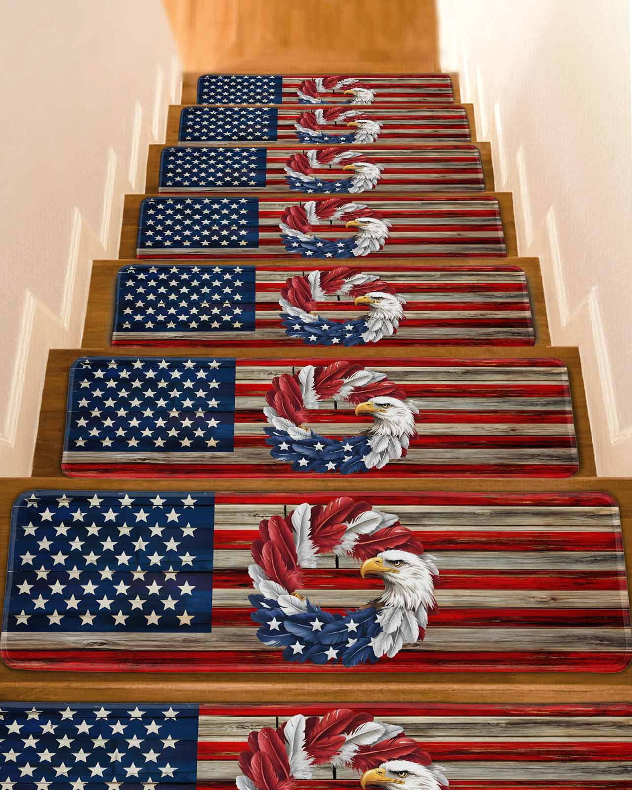 U.S. Flag Eagle Feather Non-Slip Stair Treads for Wooden Steps, 4 Pack ...