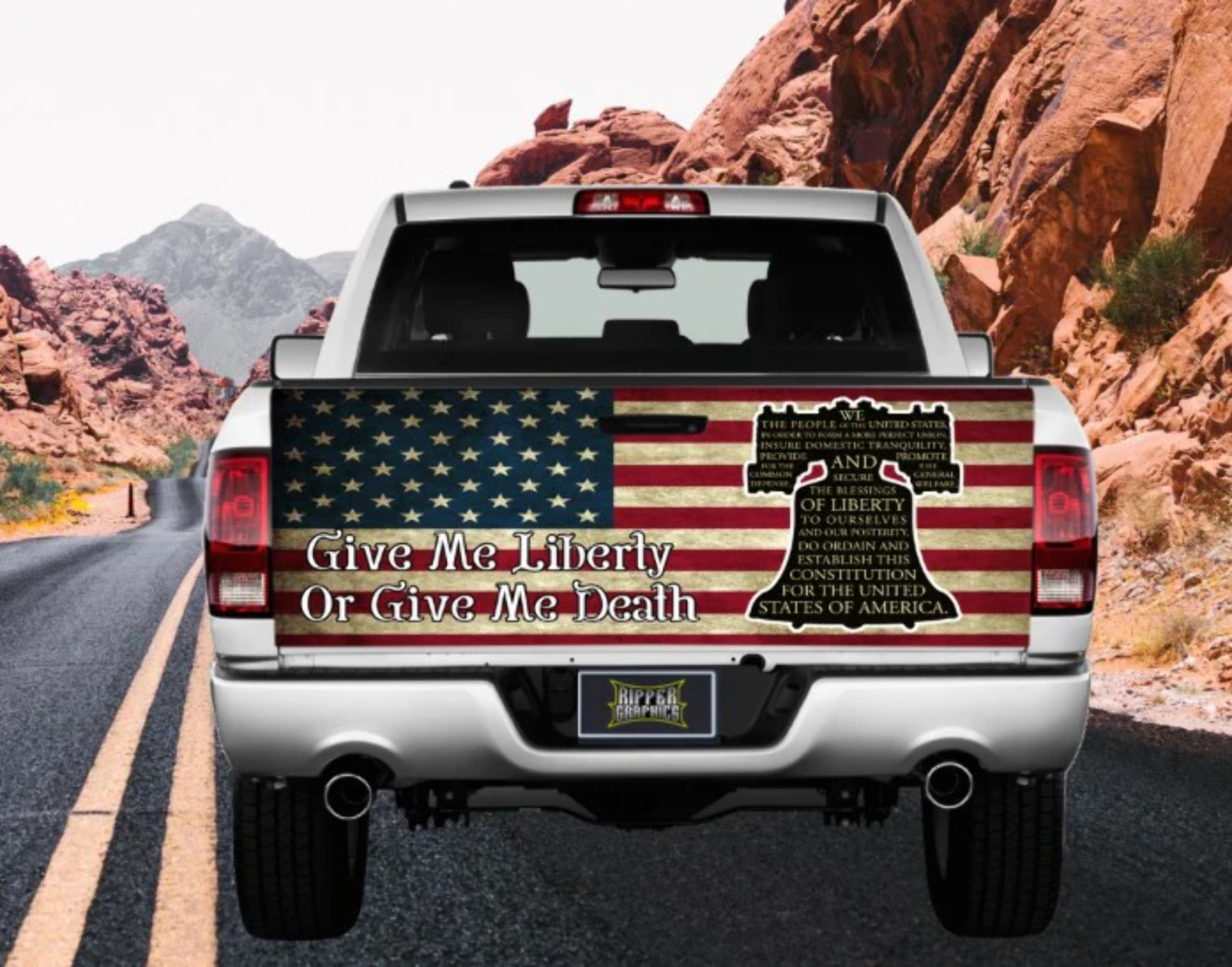 U.S. Flag With Constitution Bell, Give Me Liberty... Tailgate Wrap ...