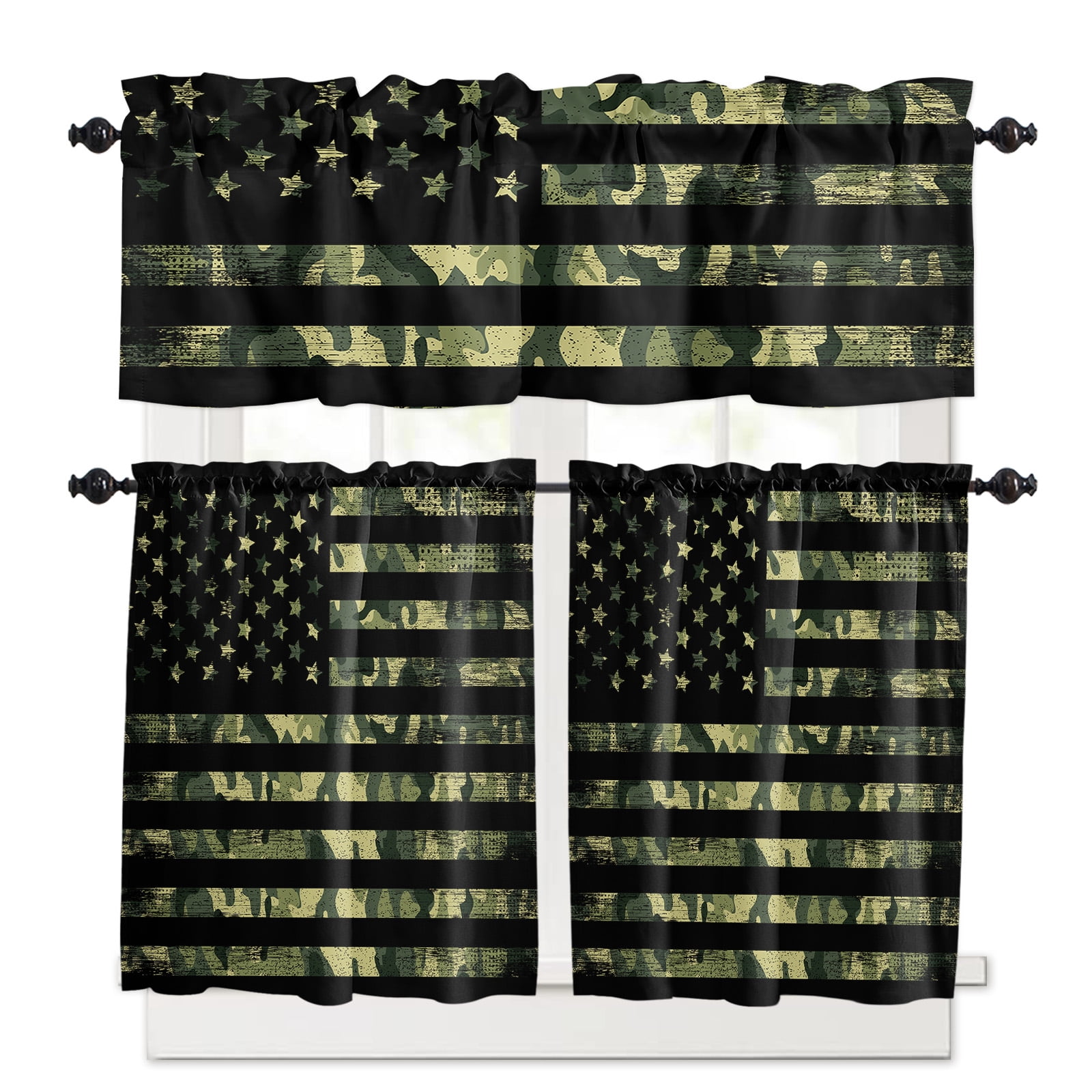 U.S. Flags Of Green Discoloration Kitchen Curtains Valance and Tier Set ...