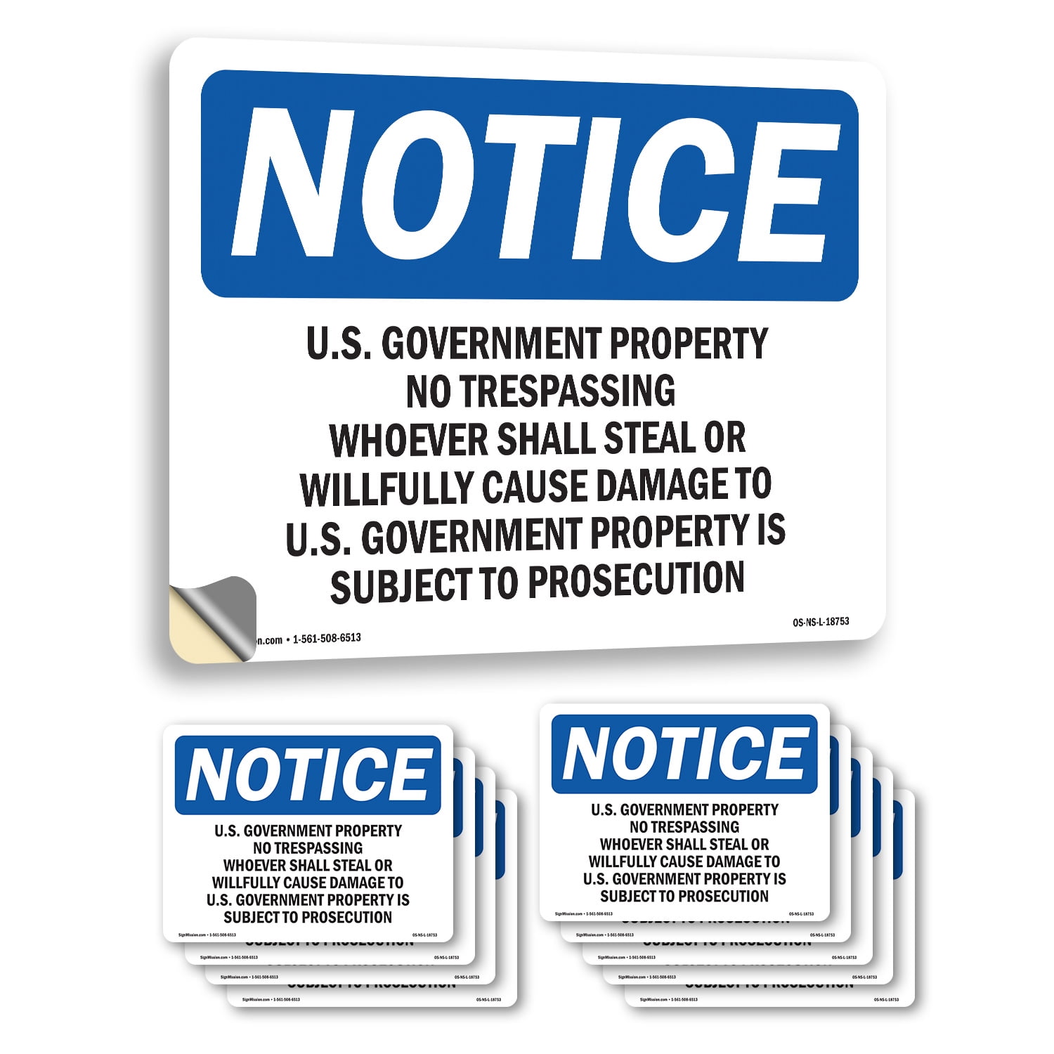 U.S. Government Property No Trespassing OSHA Notice Vinyl Decal Label ...