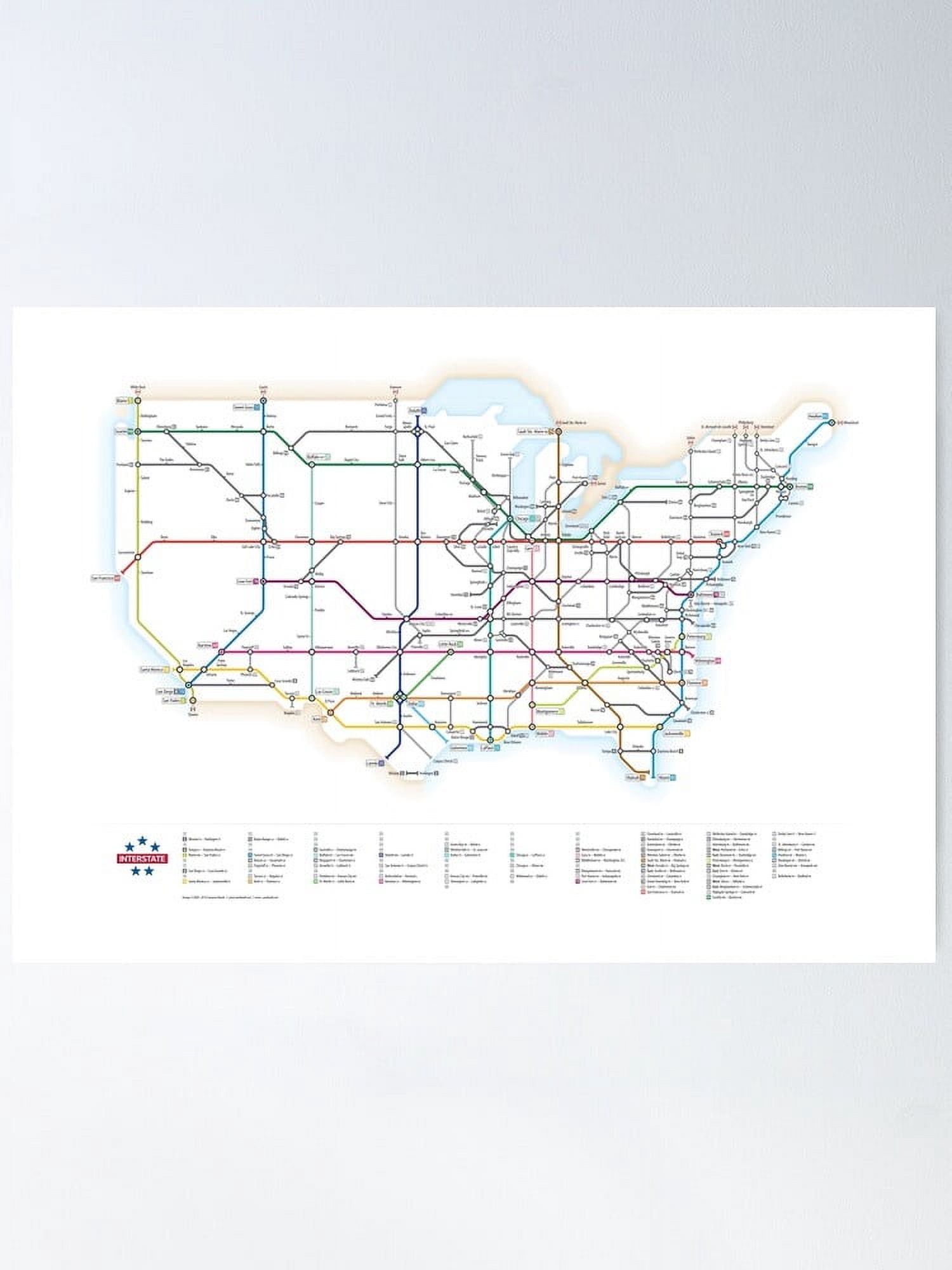 U.S. Interstate Highways as a Subway Map Poster - Walmart.com