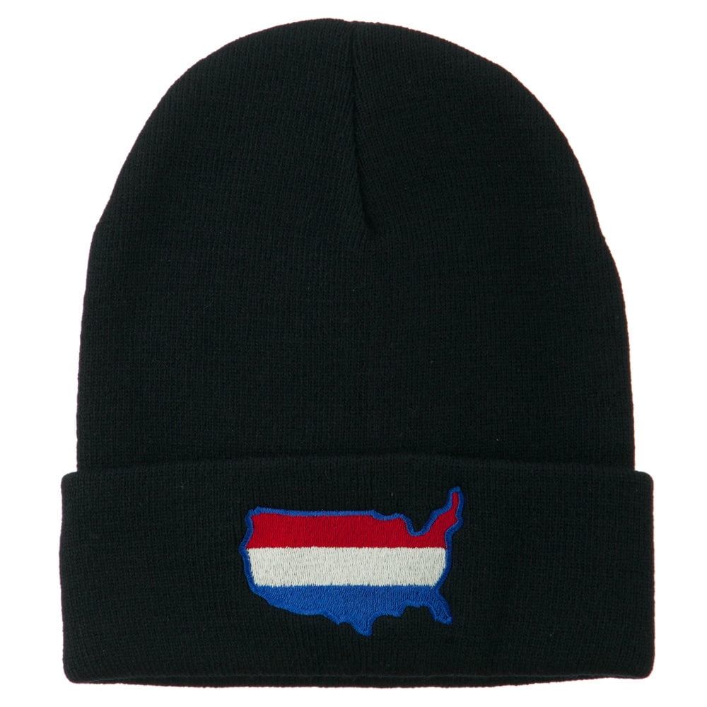 U.S. Map Embroidered Long Knit Beanie - Navy OSFM - Walmart.com