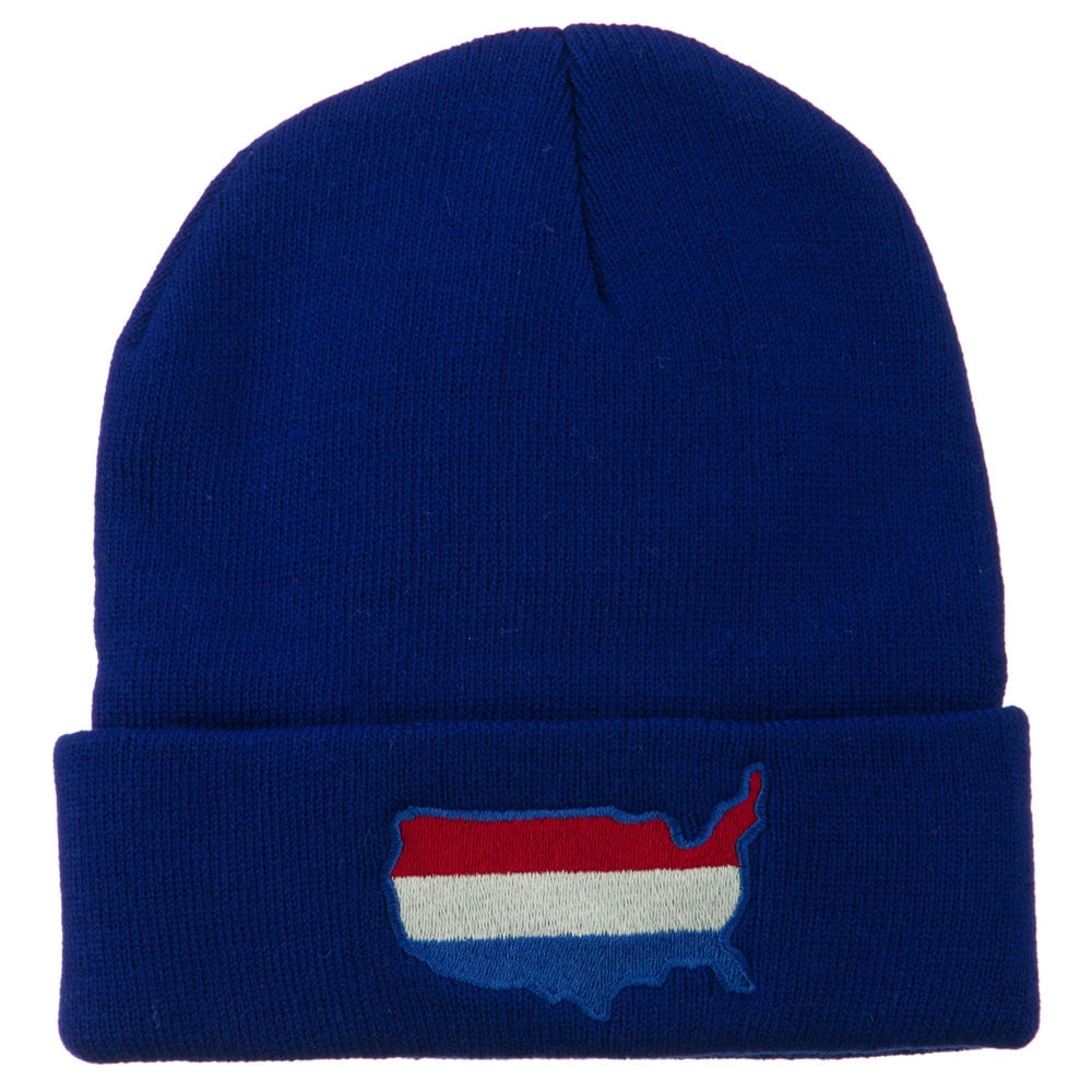 U.S. Map Embroidered Long Knit Beanie - Royal OSFM - Walmart.com