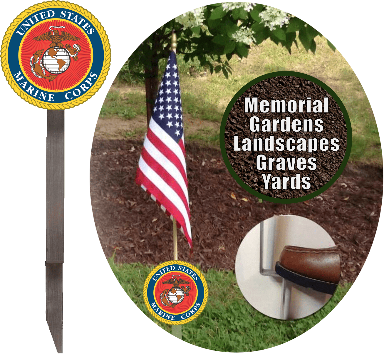 U.S. Marine Corps Flag Holder Grave Marker with 8x12 American Flag ...