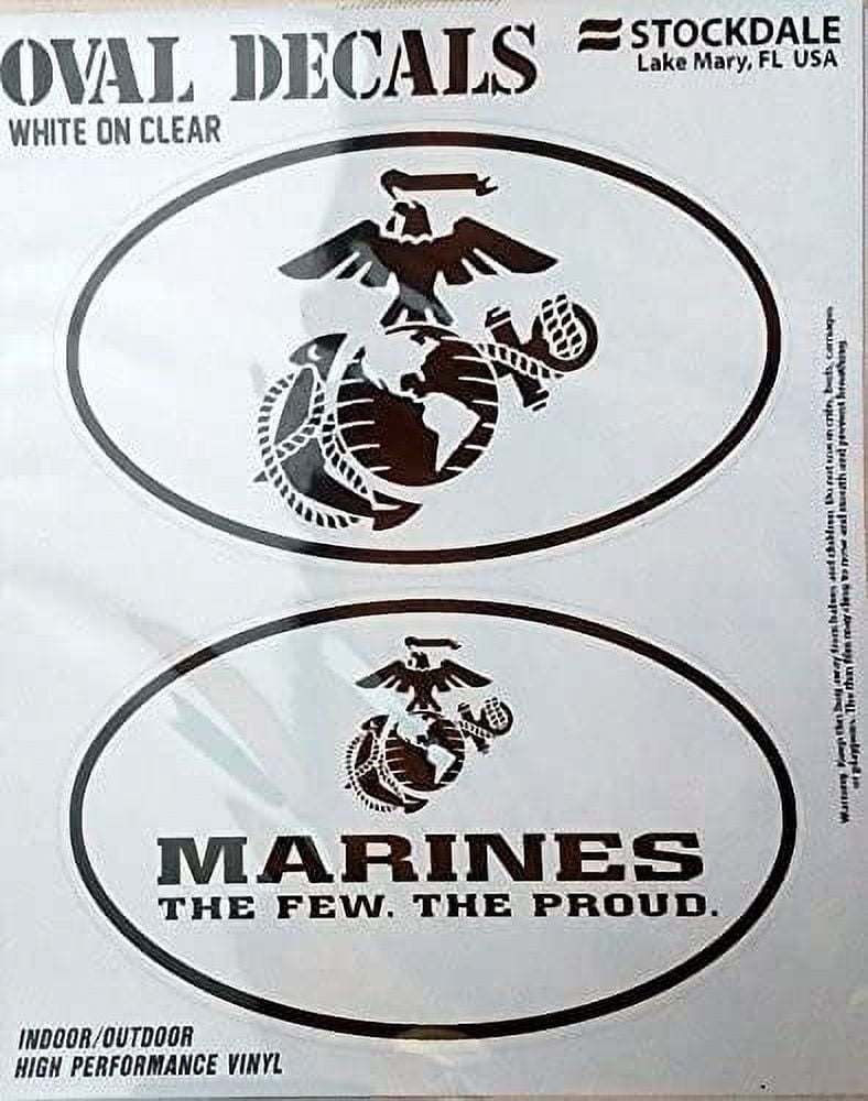 U.S. Marines 2-Piece White and Clear Euro Decal Sticker Set, 4x2.5 Inch ...