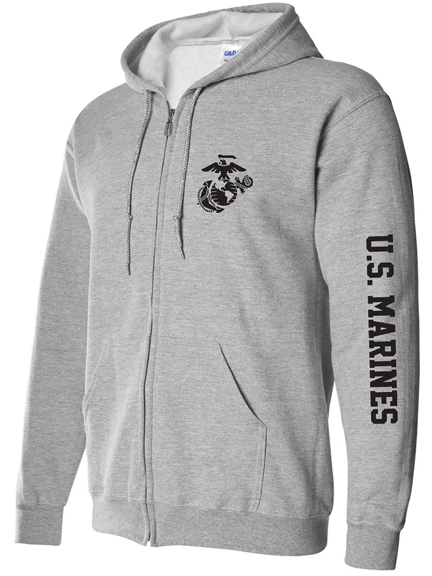 U.S. Marines Black Sleeve Print Full-Zip Hooded Sweatshirt - Walmart.com
