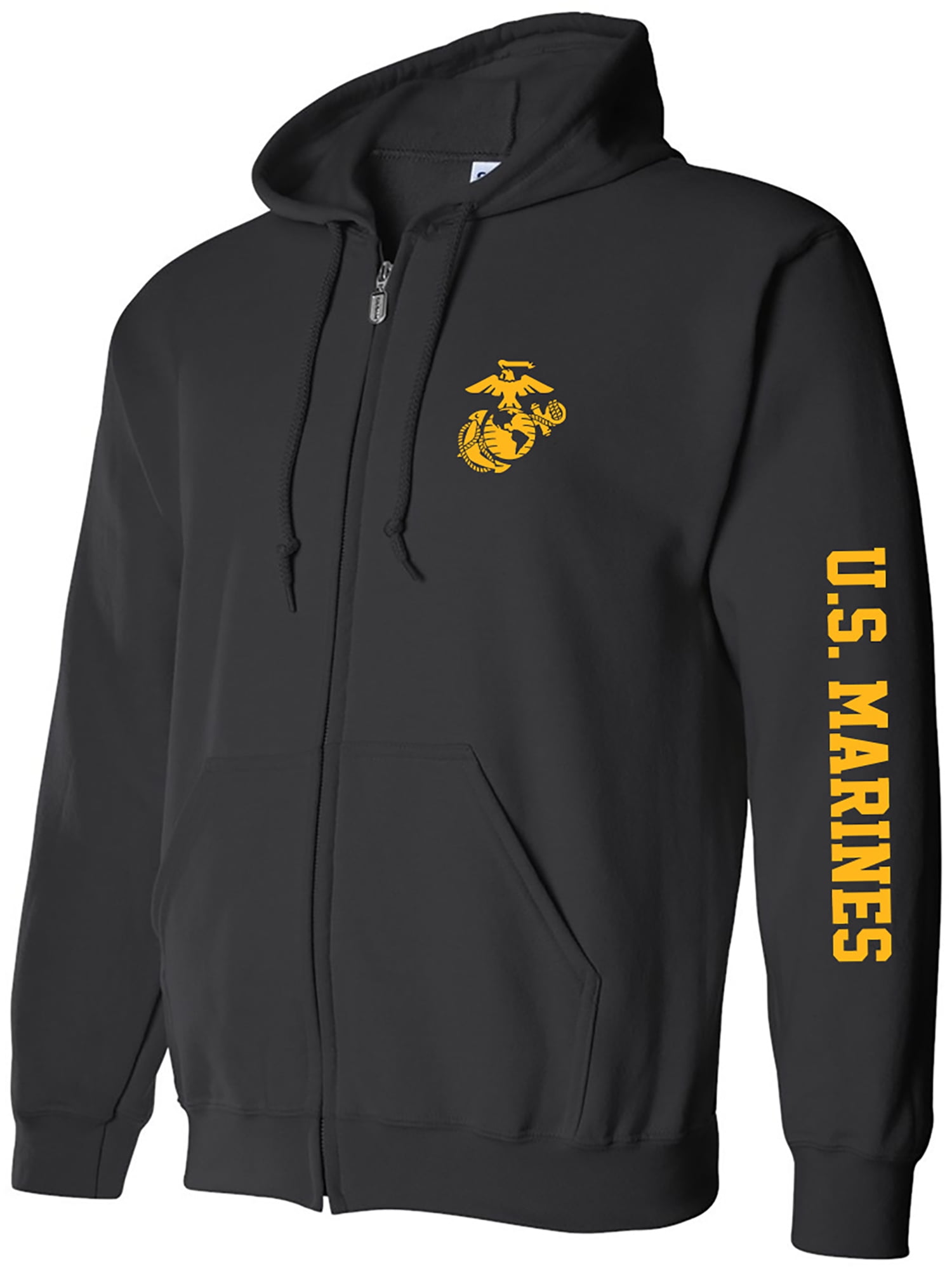 U.S. Marines Gold Sleeve Print Full-Zip Hooded Sweatshirt - Walmart.com