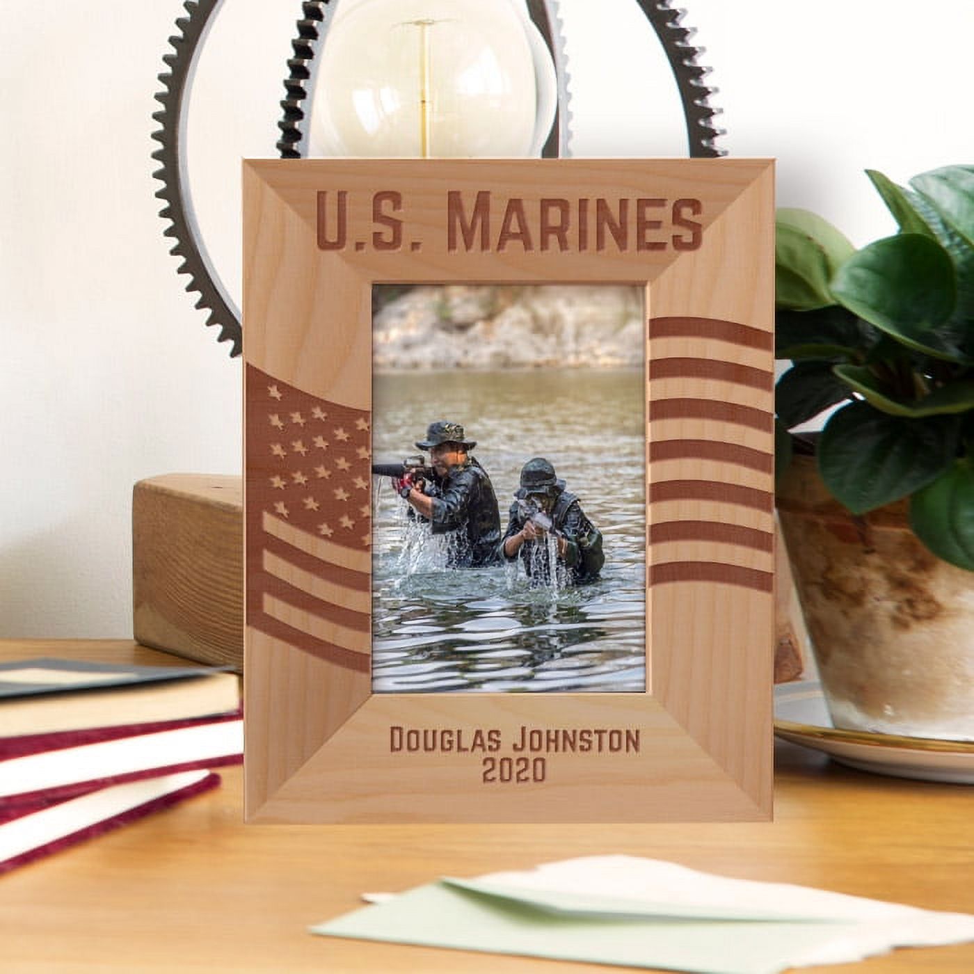 U.S. Marines Personalized Wooden Frame 3 1/2" x 5" Brown (Vertical ...