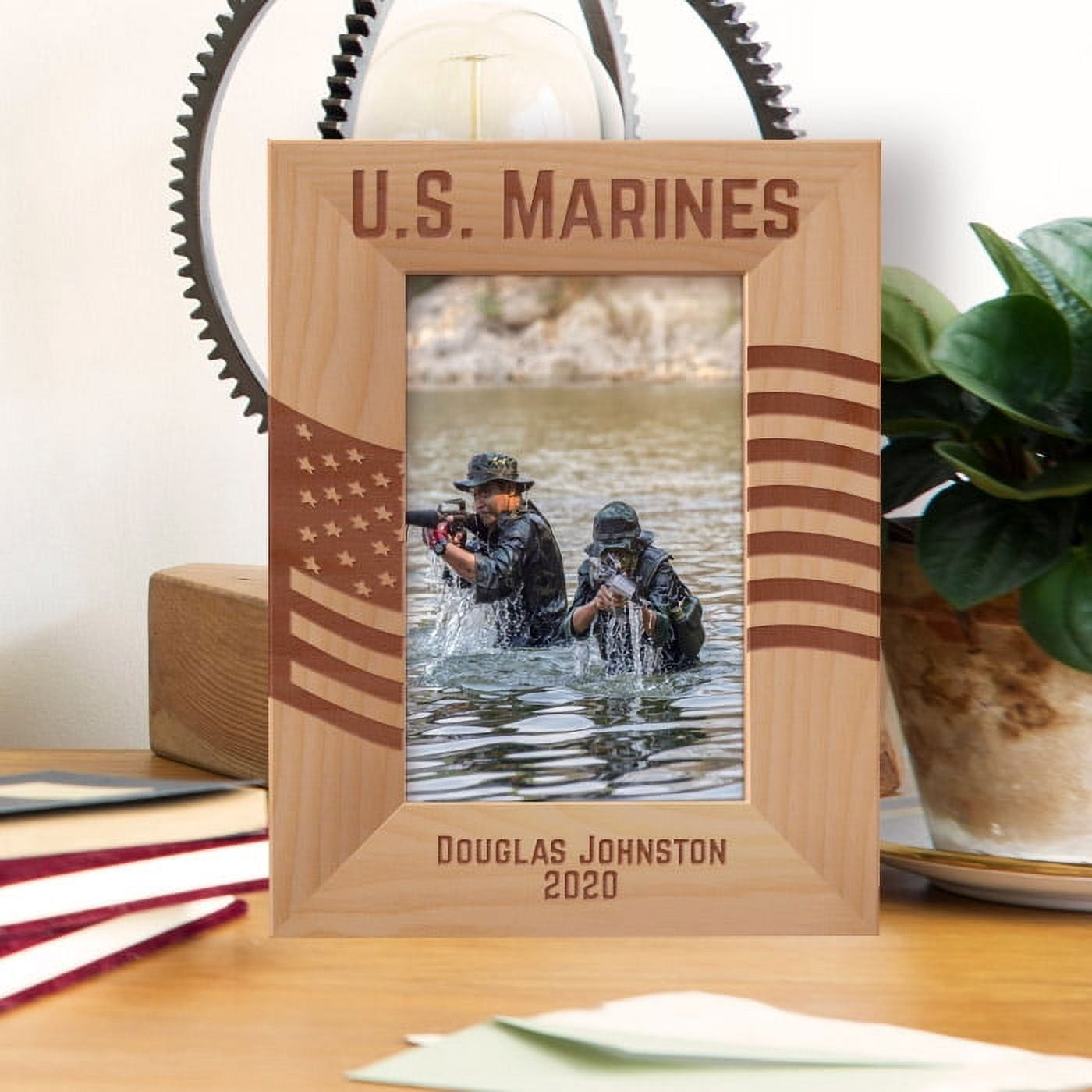 U.S. Marines Personalized Wooden Frame 4" x 6" Brown (Vertical ...