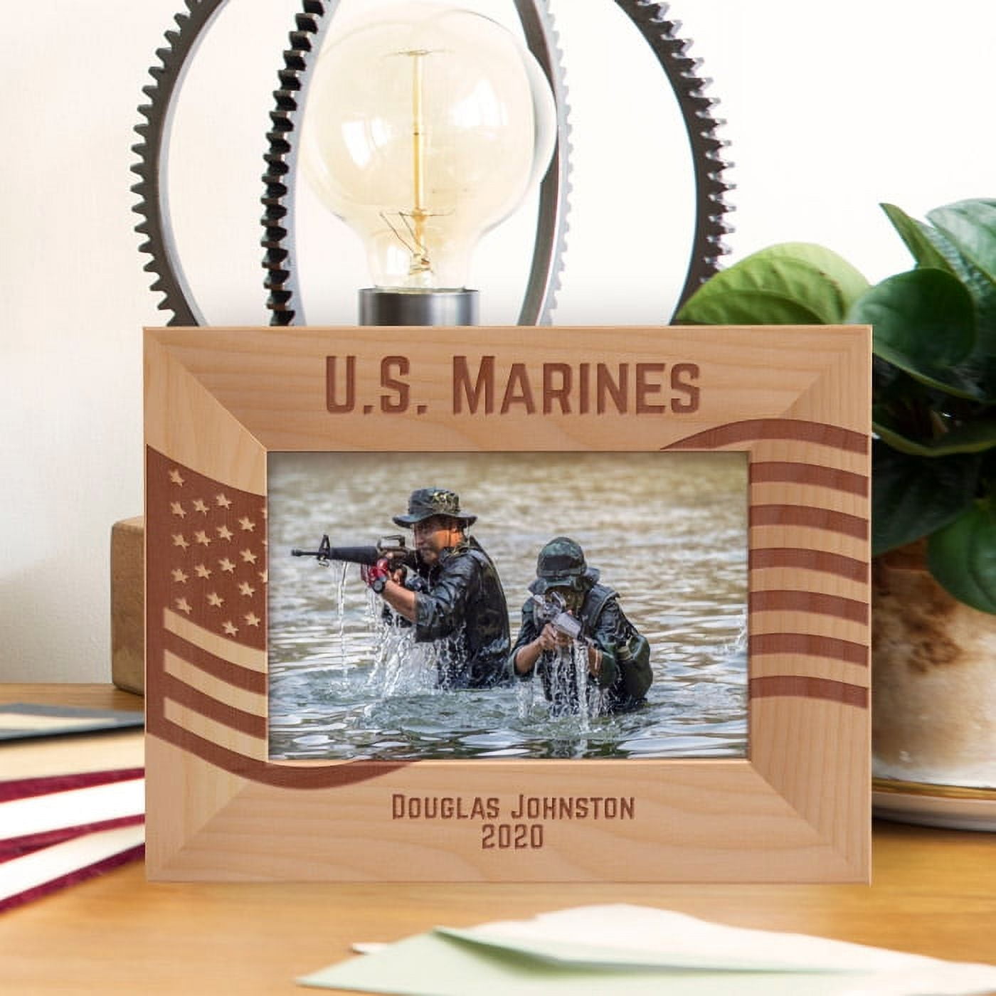 U.S. Marines Personalized Wooden Frame-6" x 4" Brown Horizontal ...
