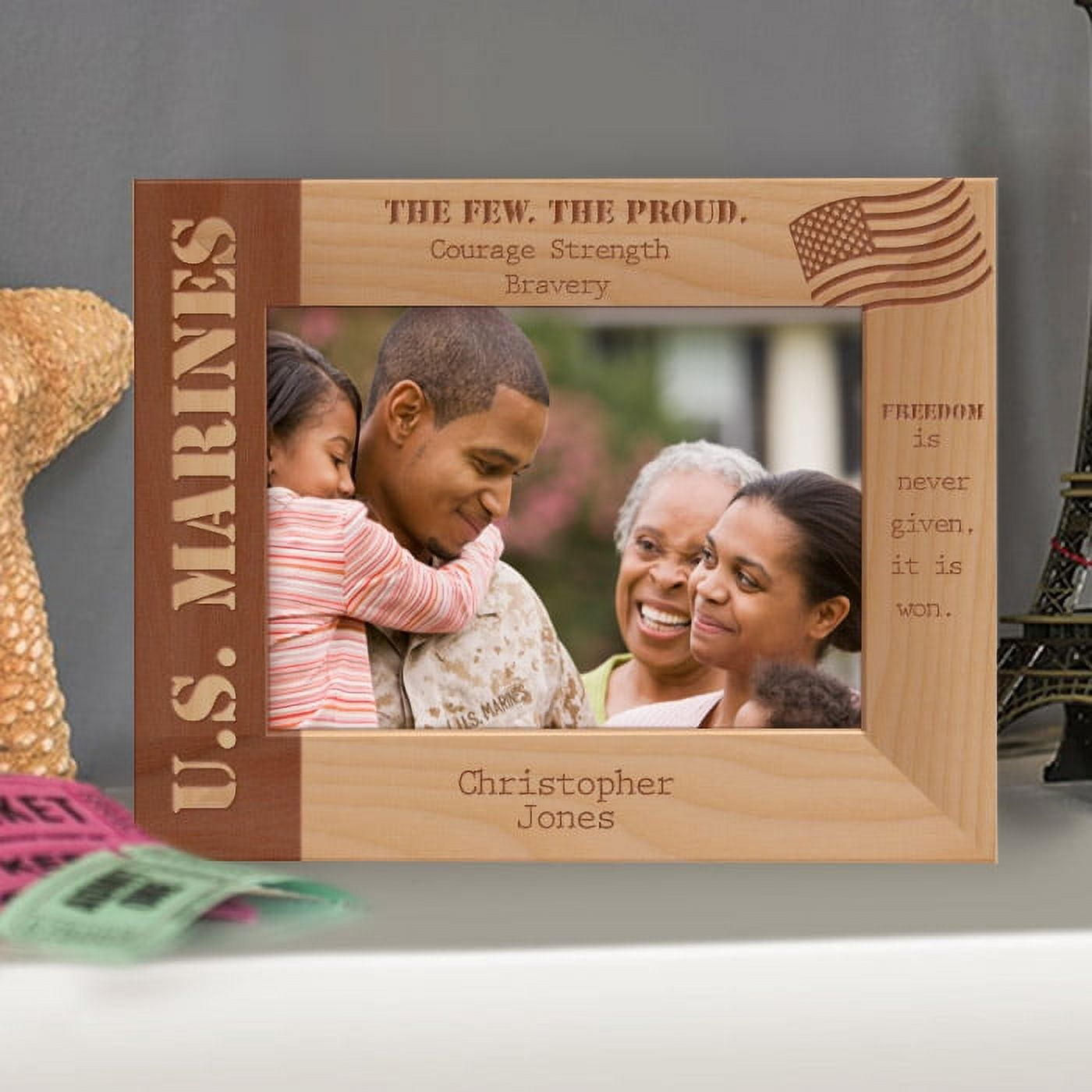 U.S Marines Personalized Wooden Picture Frame-10" x 8" Brown Horizontal ...