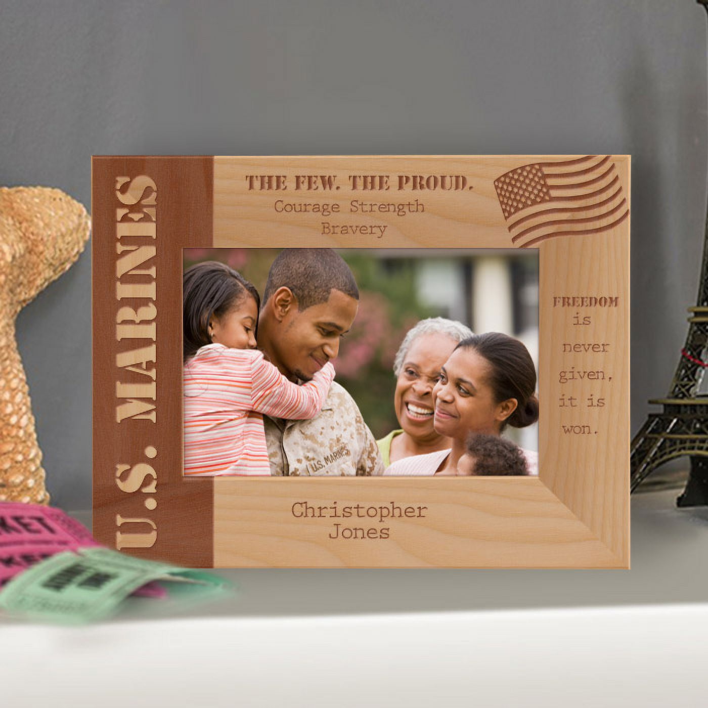 U.S Marines Personalized Wooden Picture Frame-6" x 4" Brown Horizontal ...
