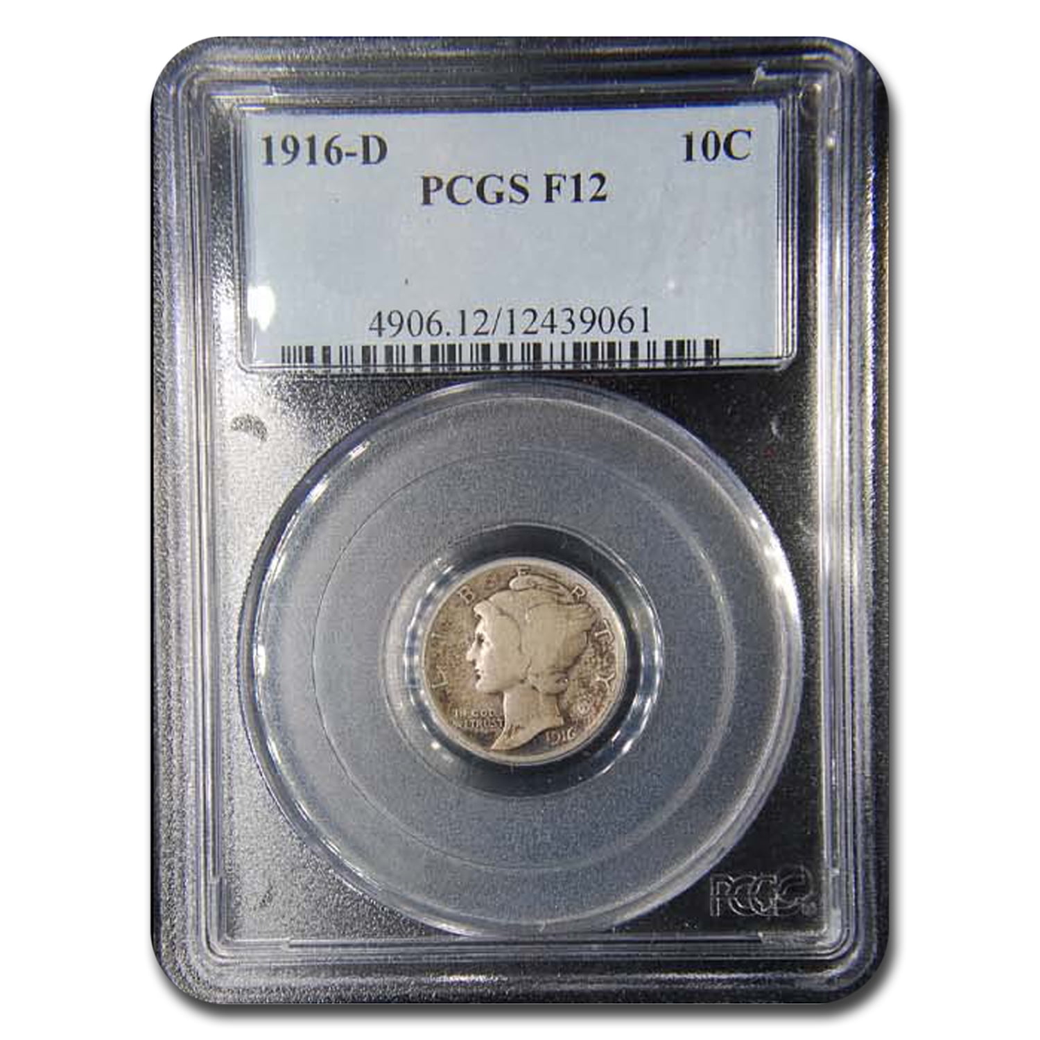 U.S. Mint 1916-D Mercury Dime Fine-12 PCGS with Distinctive Denver Mint ...