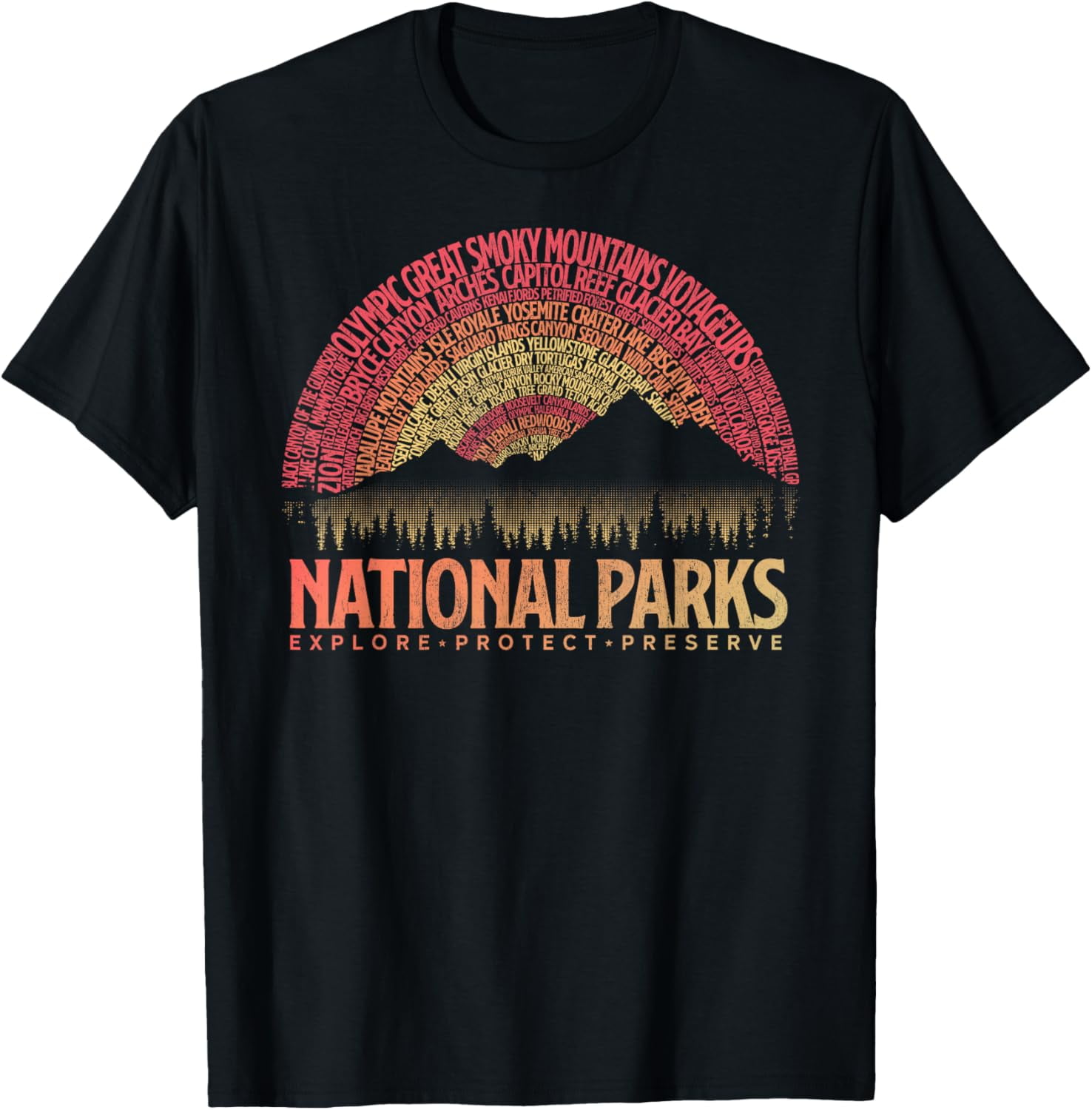 U.S. National Parks National Parks Word Art Vintage Sunset T-Shirt ...