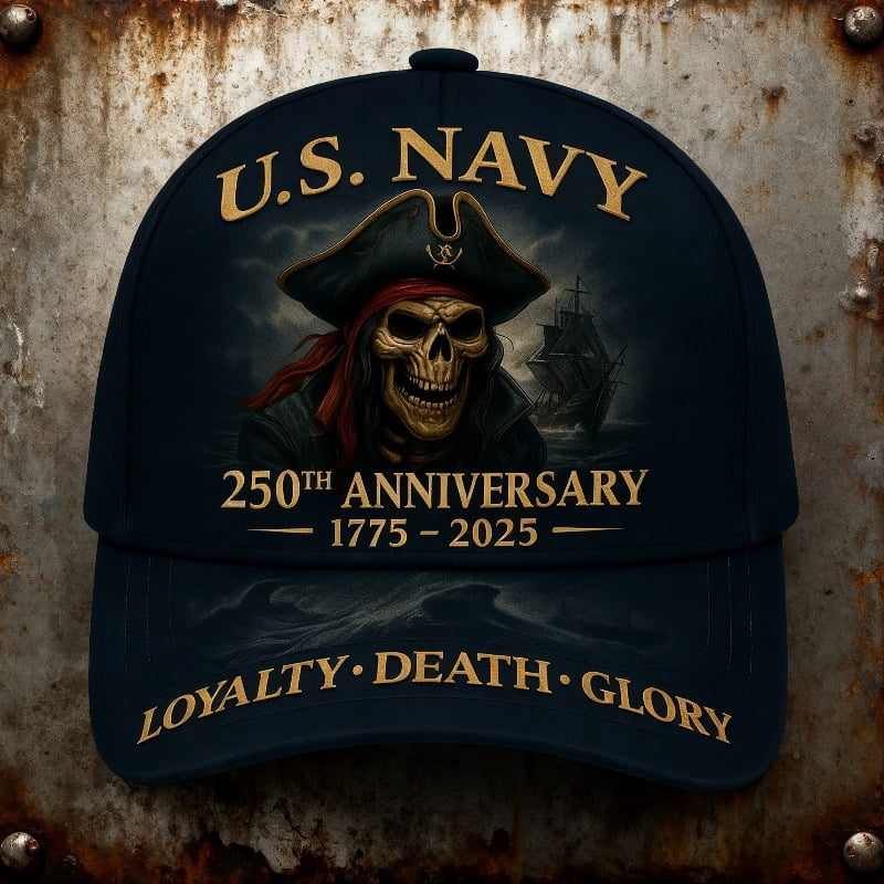 U.S. Navy 250th Anniversary Loyalty Death Glory Pirate Skull Cap ...