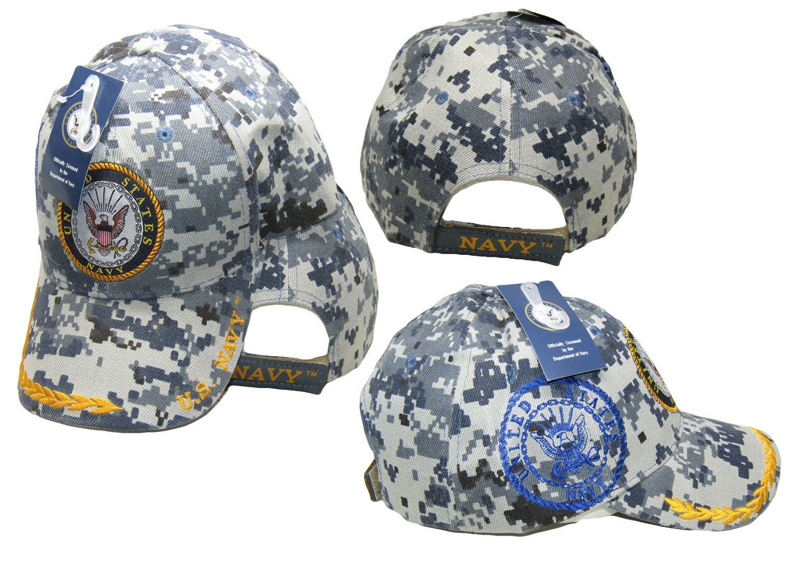U.S. Navy Blue ACU Digital Camo Emblem Crest Shadow Embroidered Cap Hat ...