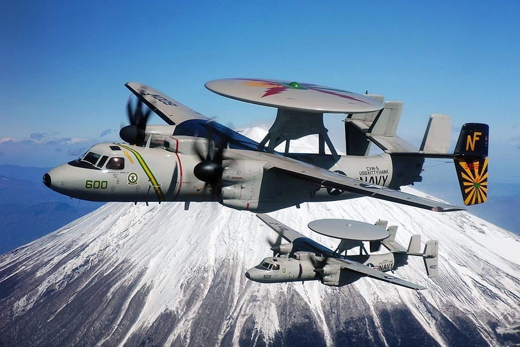 U.S. Navy E-2C Hawkeye Aircraft at Mount Fuji - 12x18 Inch Laminated Aviation Poster - Stunning ...