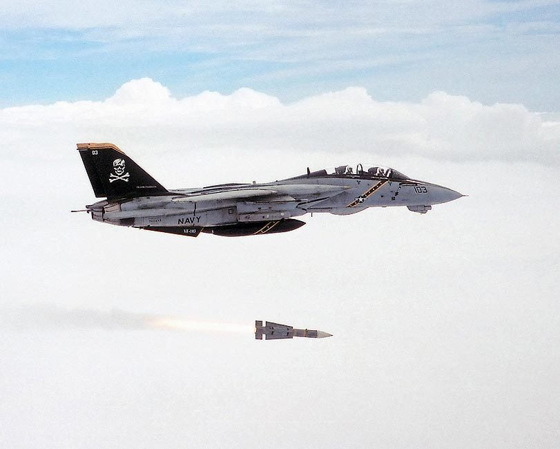 U.S. Navy F-14 Tomcat Fires Missile - 24x36 Inch Laminated Aviation ...