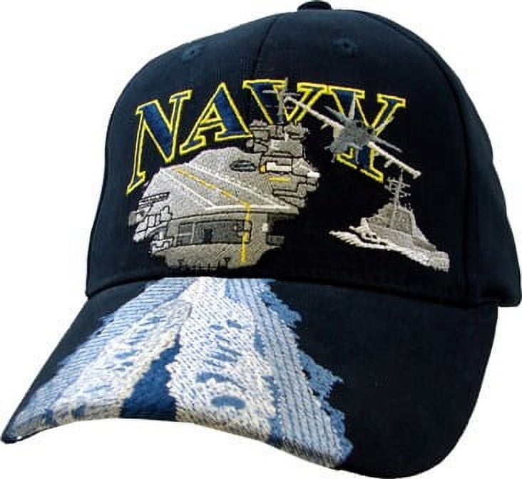 US Navy With Aircraft Carrier Embroidered Dark Navy Military Ball Cap ...