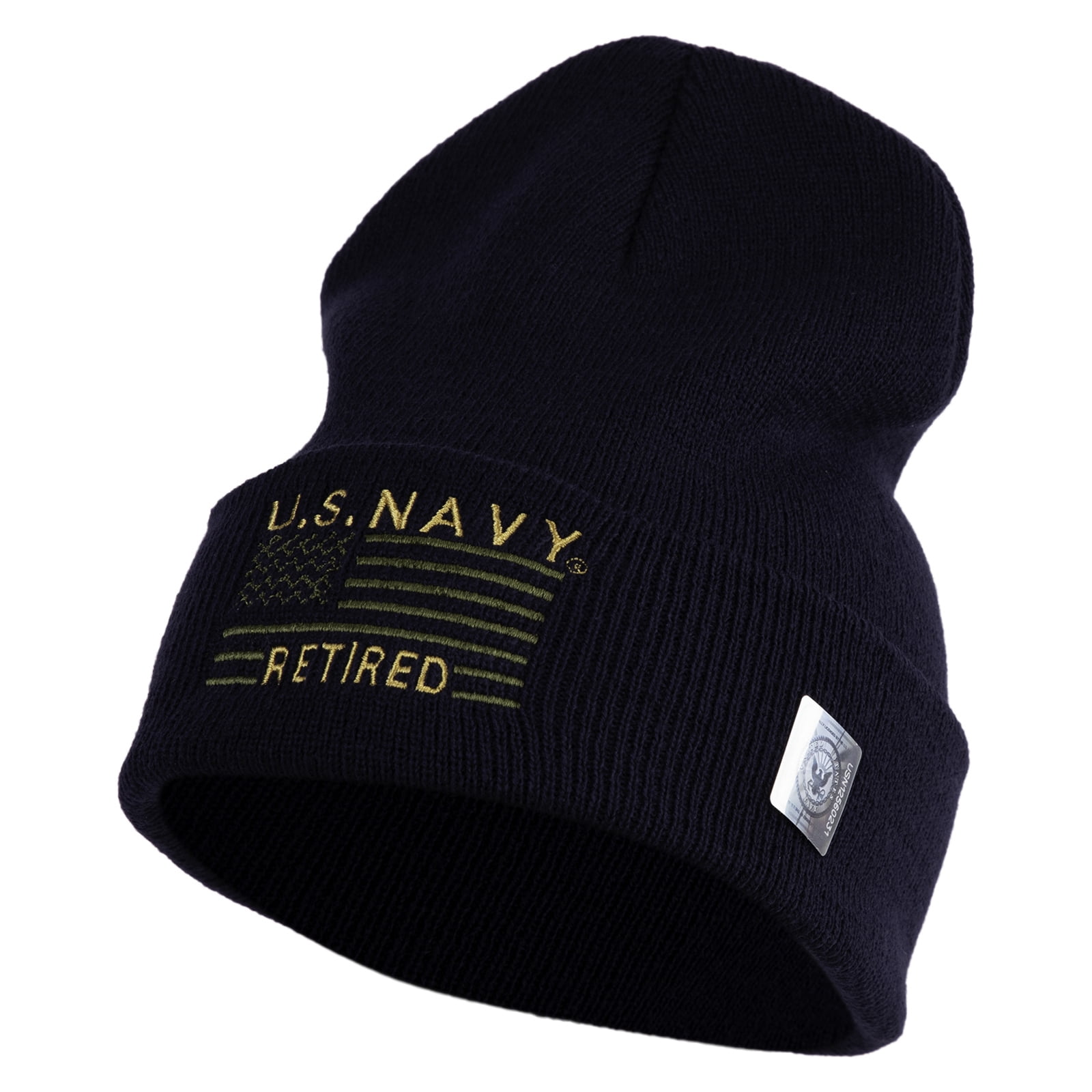 U.S. Navy Retired Embroidered 12 inch Cuffed Knit YP Long Beanie - Navy ...