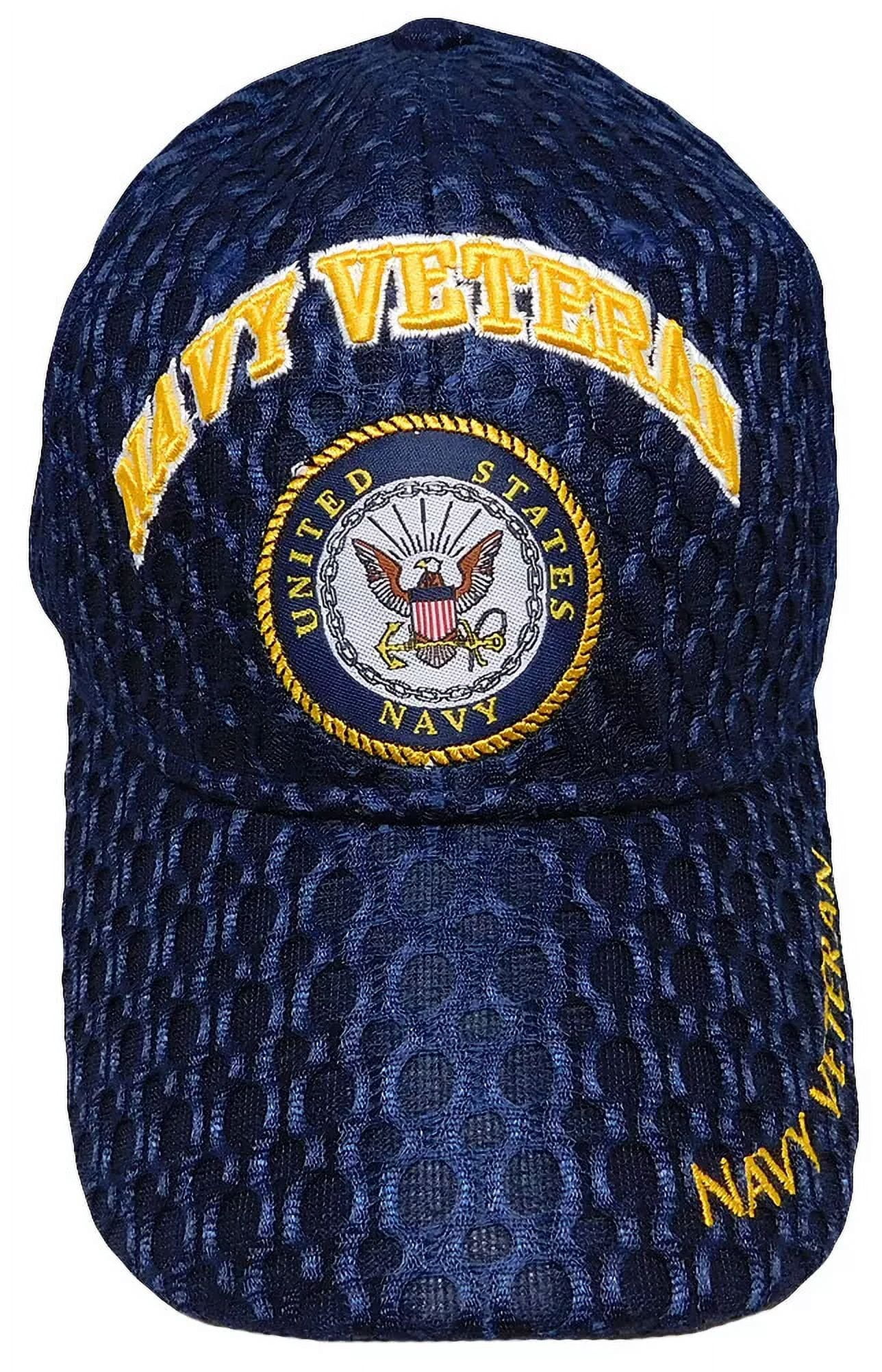 U.S. Navy USN Veteran Emblem Vet Textured Mesh Blue 3D Embroidered Cap ...