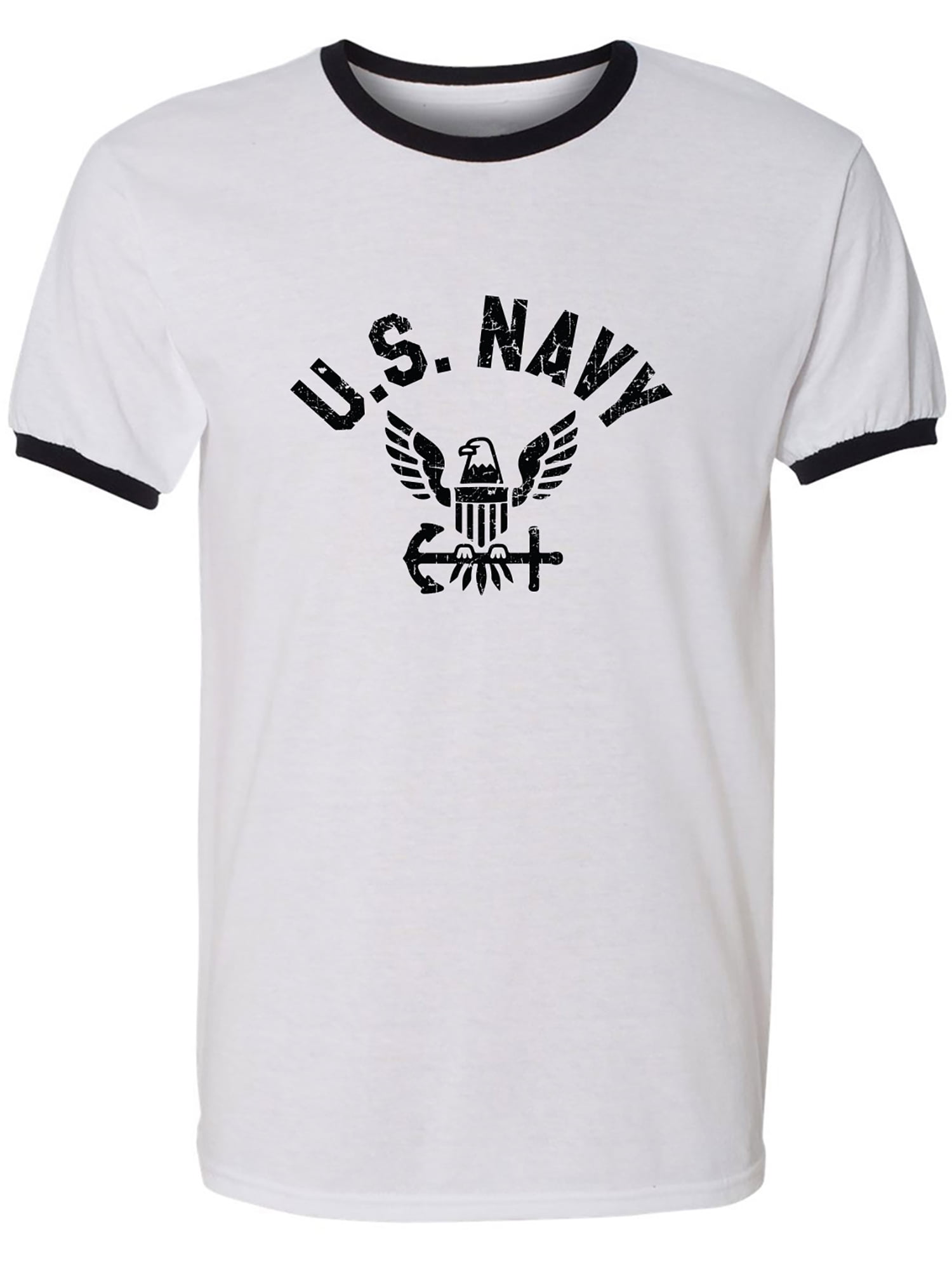 U.S. Navy Vintage Arch Logo with black ink Adult Short Sleeve Ringer T ...
