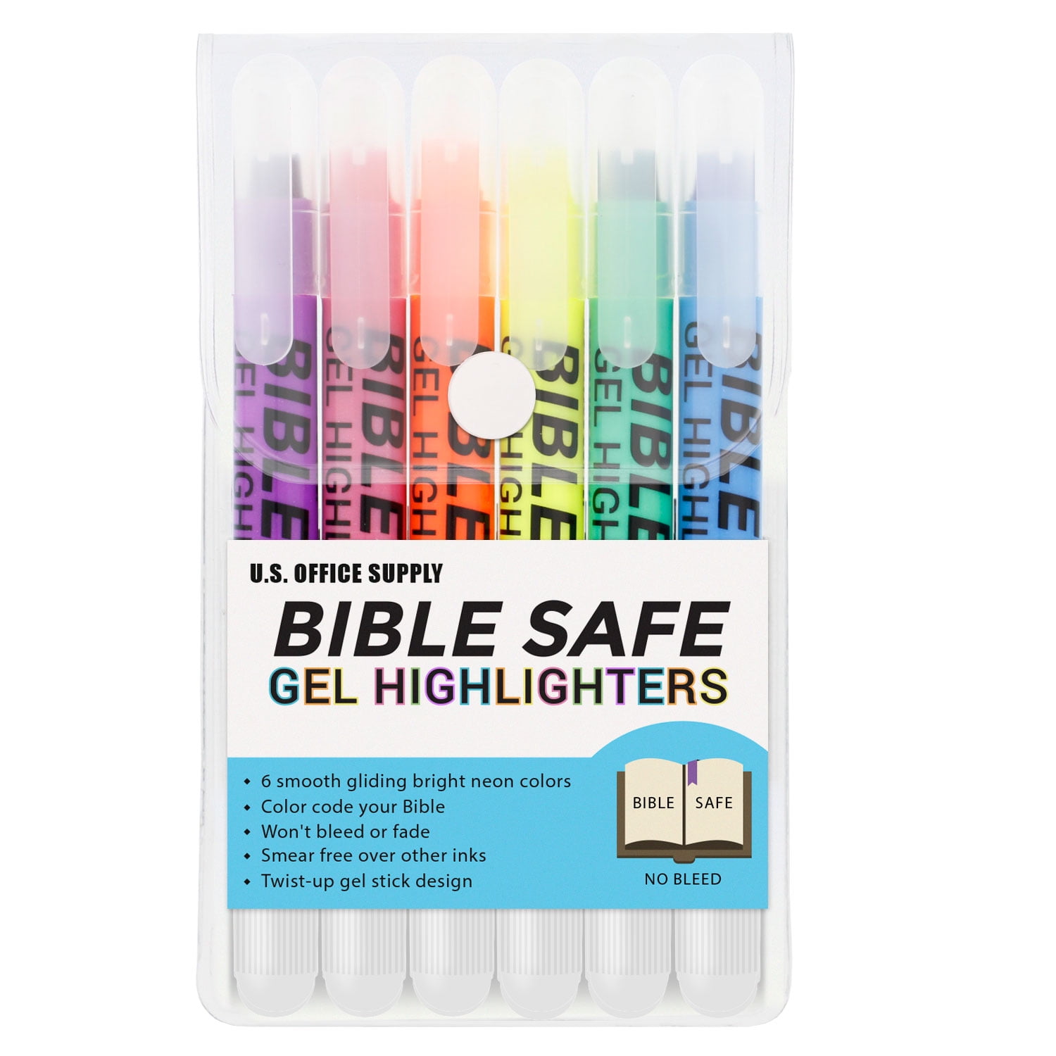 U.S. Office Supply Bible Safe Gel Highlighters 6ct Bright Neon ...