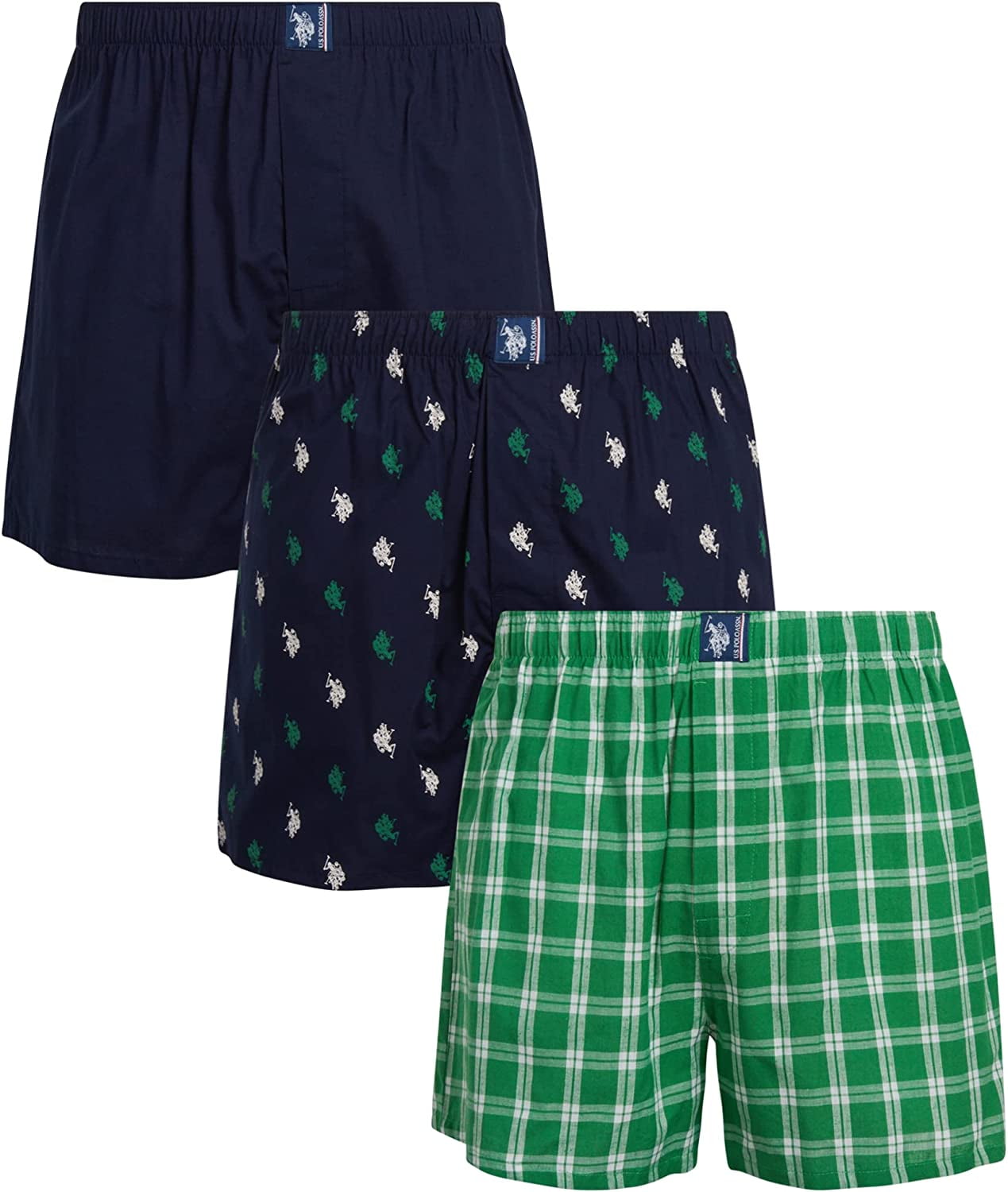 U.S. POLO MEN'S PACK 3 - 223 GREEN NAVY SMALL UNDERWEAR WOVEN BOXER ...