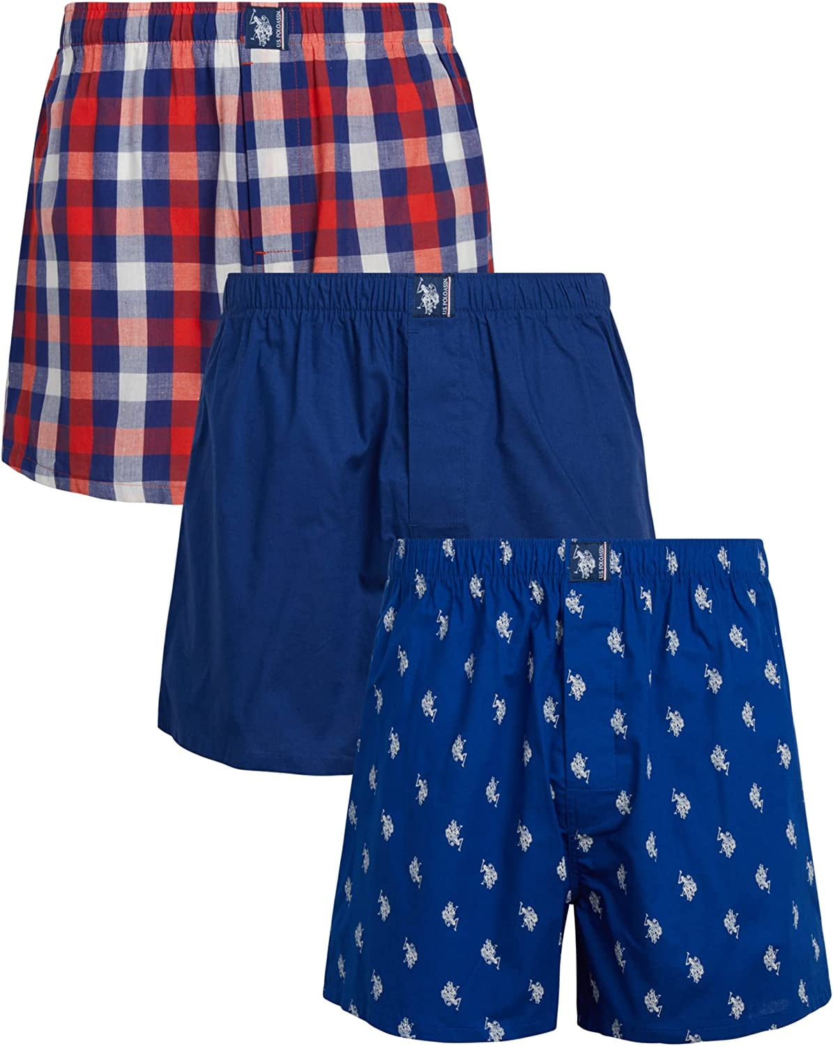 U.S. POLO MEN'S PACK 3 - 223 ROYAL RED LARGE - UNDERWEAR WOVEN BOXER ...