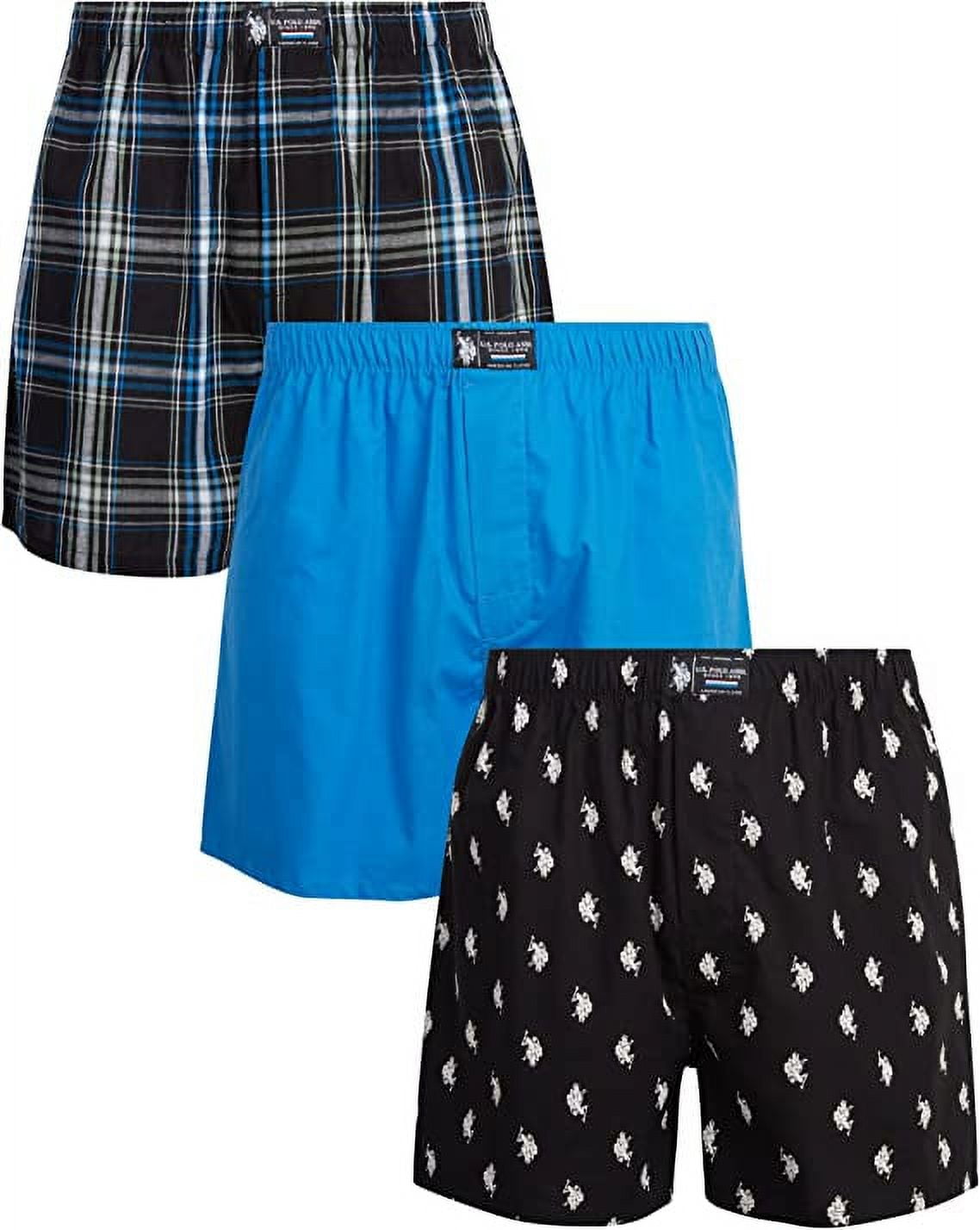 U.S. POLO MEN'S PACK 3 - JW BLACK LOGO MEDIUM- UNDERWEAR WOVEN BOXER ...