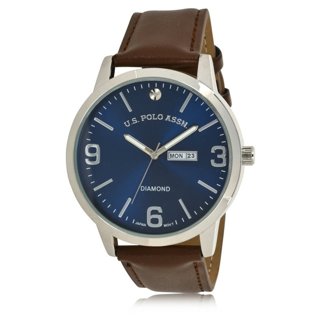 U.S. Polo Assn. Adult Male Analog Classic with Blue Dial and Brown ...