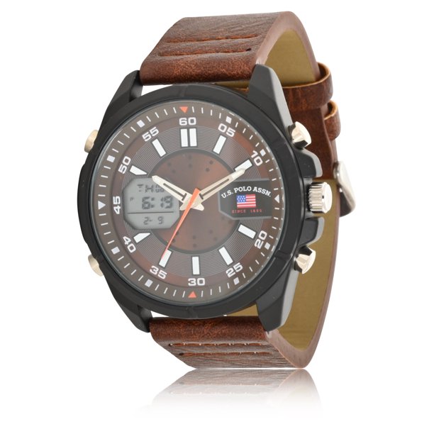 U.S. Polo Assn. Adult Male Analog/Digital Watch in Black with Brown ...