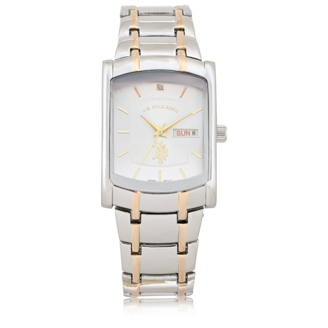 U.S. Polo Assn. Adult Male Analog Watch in Gold and Silver with Tank ...