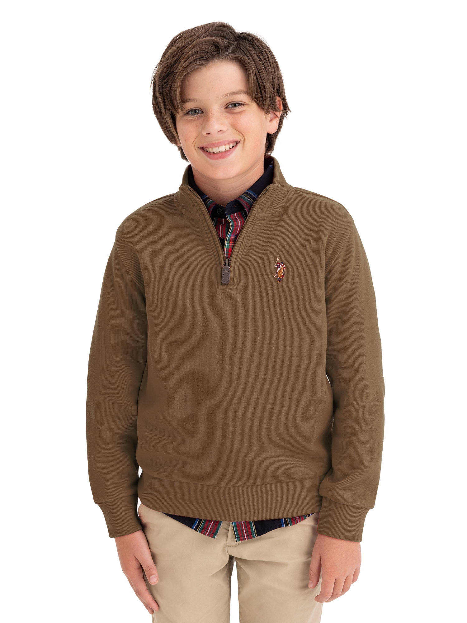 U.S. Polo Assn. Boys Flatback Rib Quarter Zip, Sizes 4-18 - Walmart.com