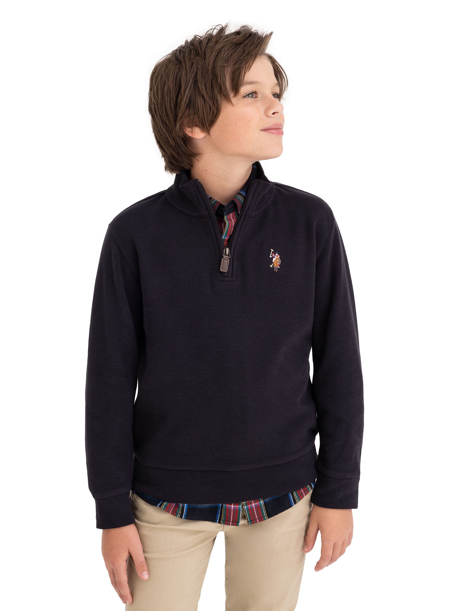 U.S. Polo Assn. Boys Flatback Rib Quarter Zip, Sizes 4-18 - Walmart.com