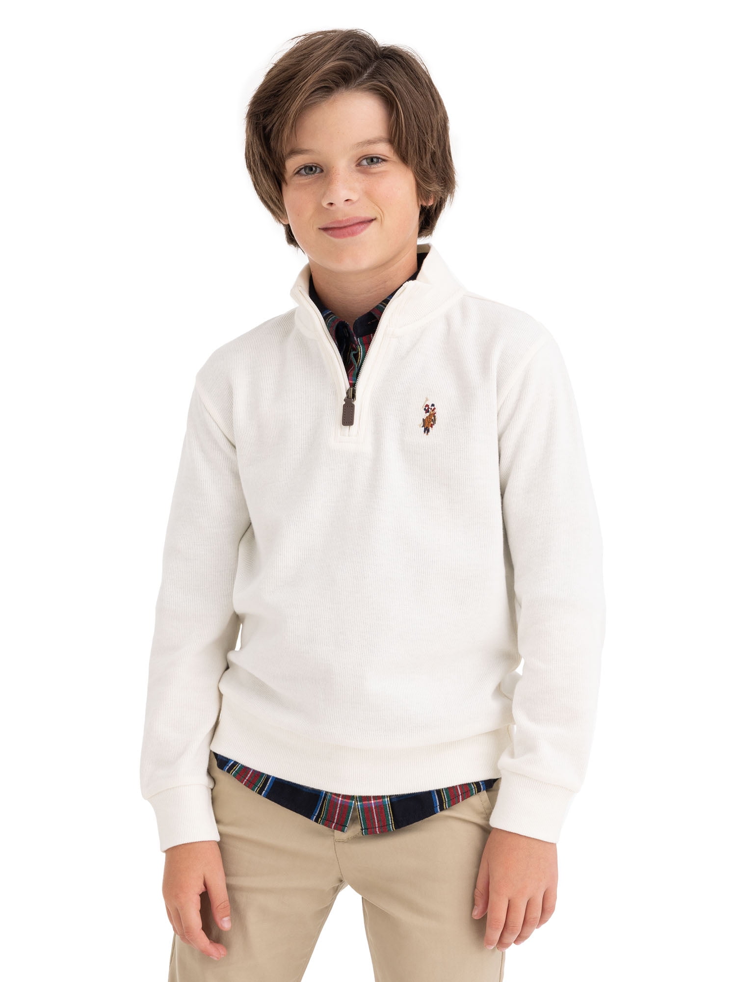 U.S. Polo Assn. Boys Flatback Rib Quarter Zip, Sizes 4-18 - Walmart.com